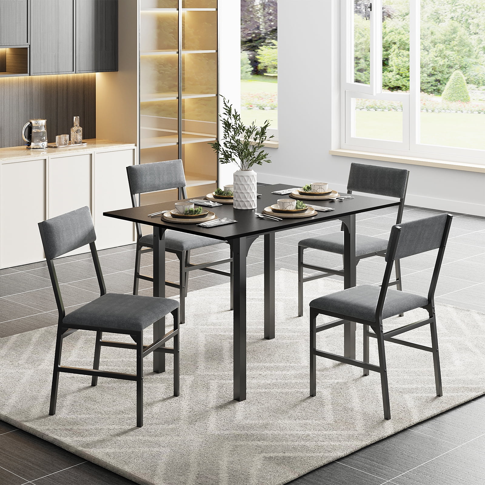 Fairy Dining Table Set for 4, Extendable Rectangle Table with Cushion ...