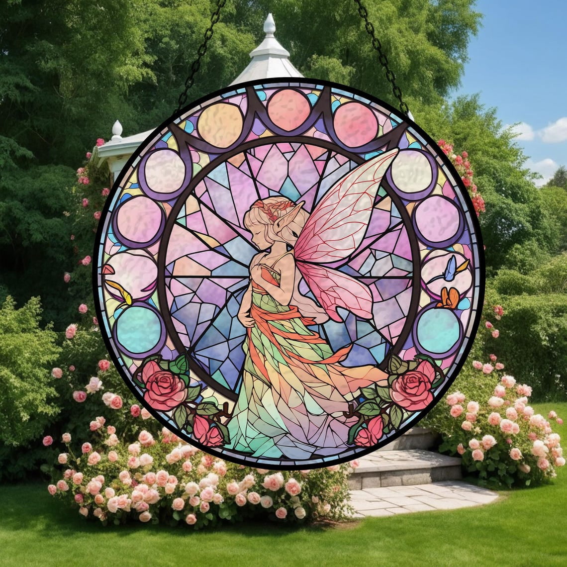 Fairy Elven Maiden Glass Suncatcher, Dreamy Fairy Tale Window Art ...
