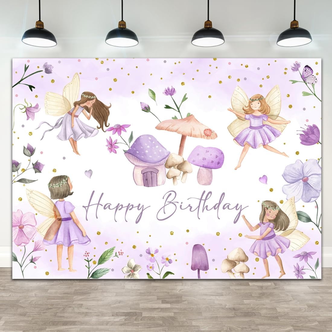 Fairy First Birthday Decorations Banner Backdrop for Girls Purple ...