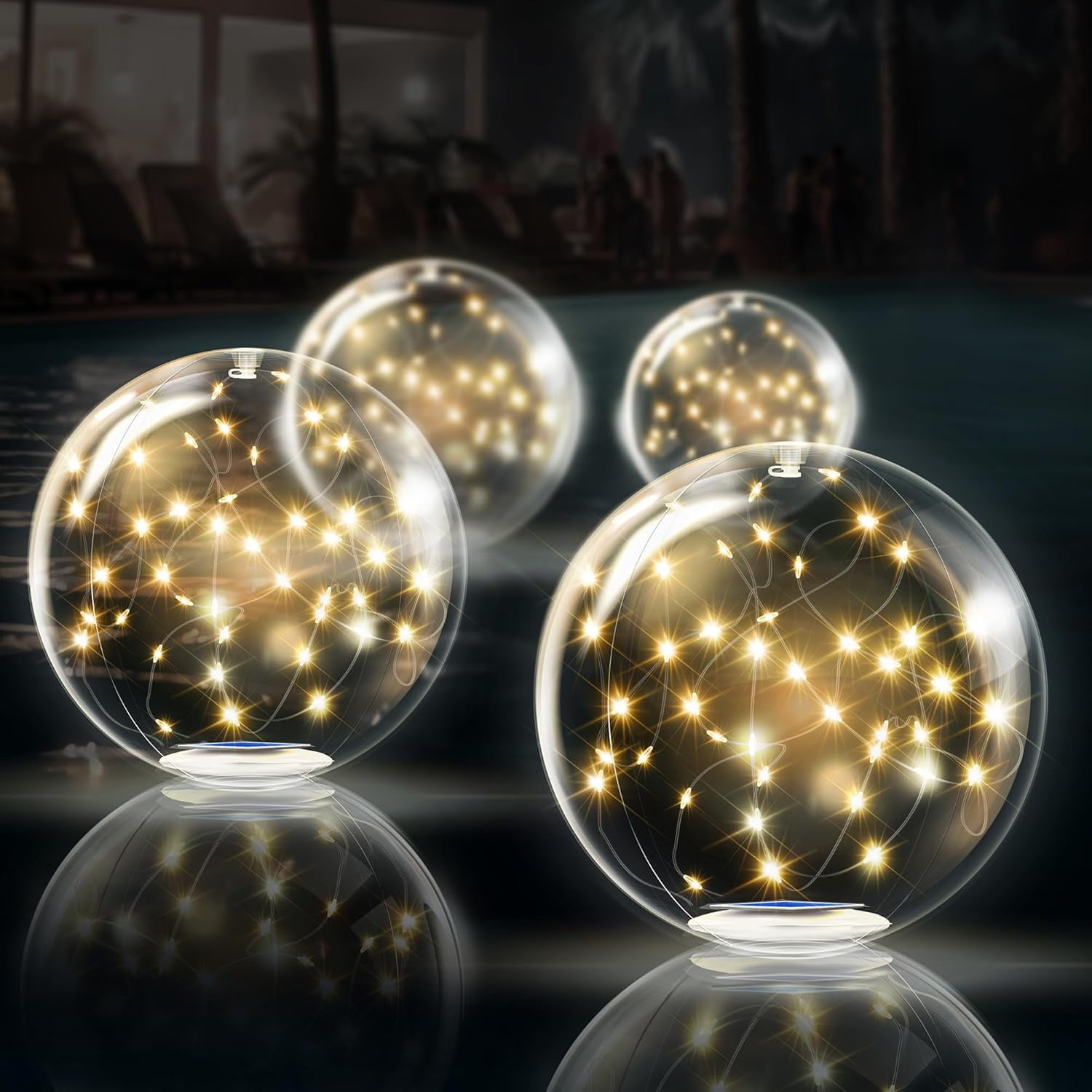 Fairy Floating Pool Lights Solar Powered - 14" Inflatable Waterproof ...