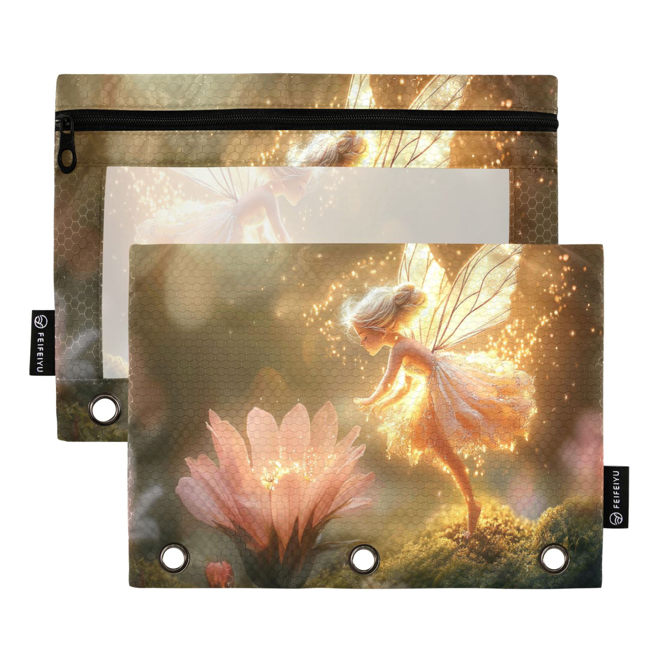 Fairy Flying over Flowers 2 Pack Pencil Pouch for 3 Ring Binder Smooth ...
