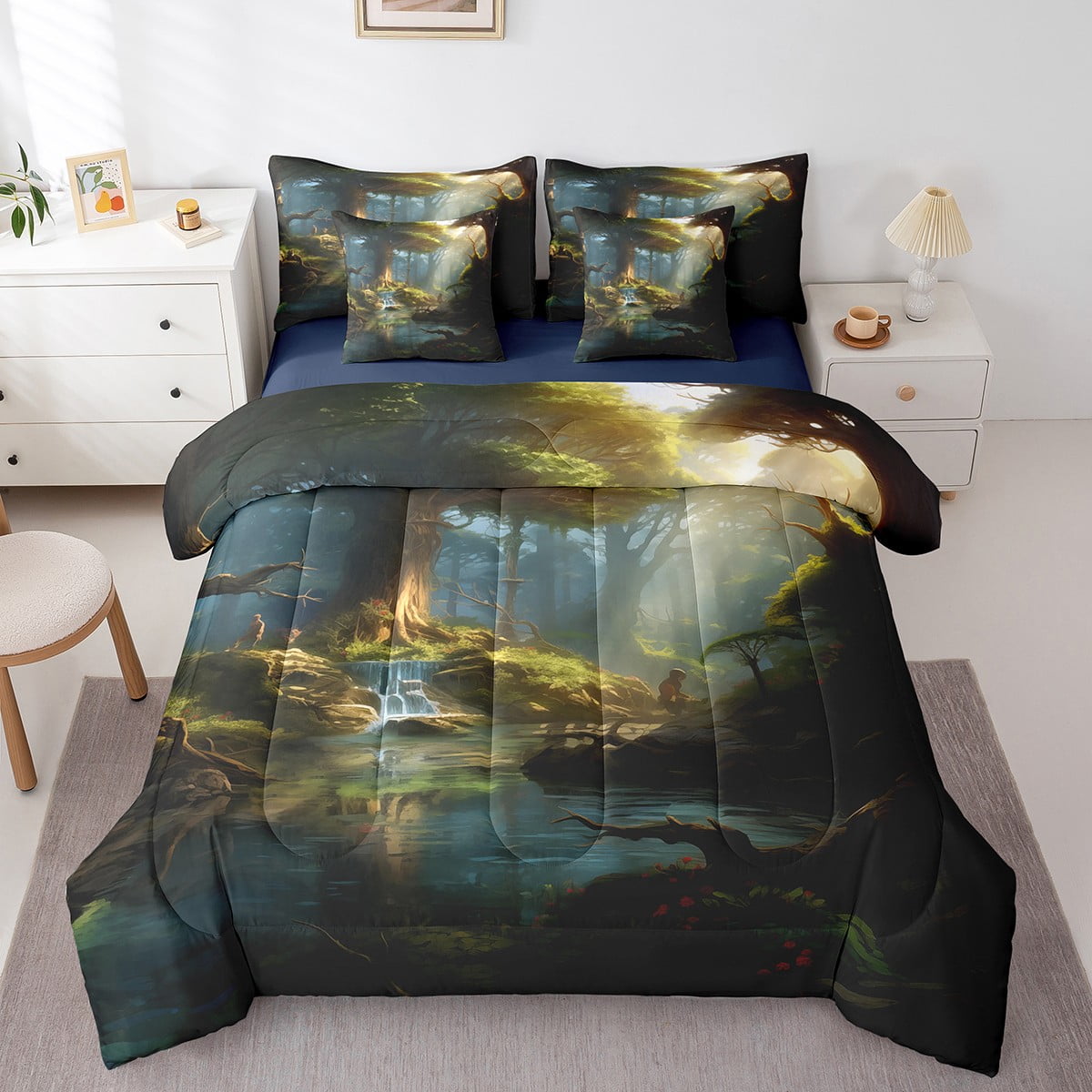 Fairy Forest Comforter Set Queen Size,Natural Branches Bedding Set for ...