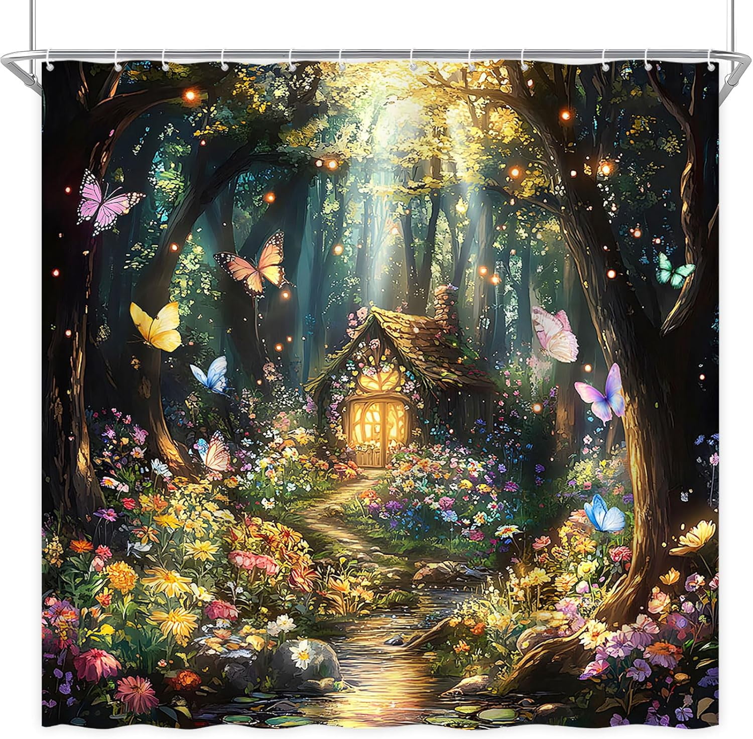 Fairy Forest Shower Curtain Fantasy Garden Enchanted Wonderland Tale ...