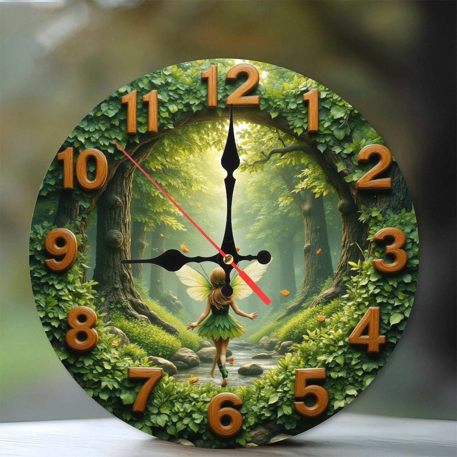Fairy Forest Wall Clock Enchanted Nature 10-Inch Silent Wooden Wall ...