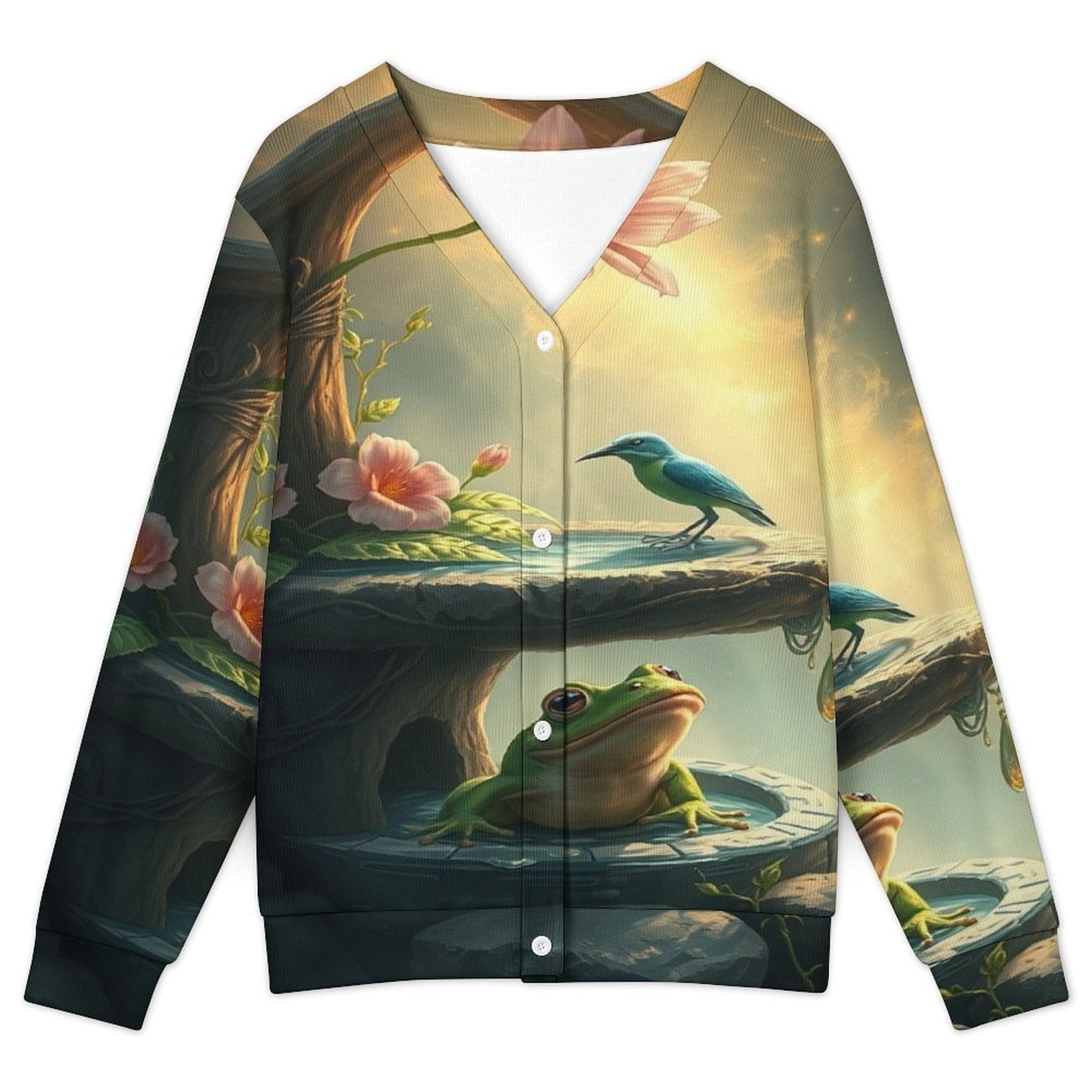 Fairy Frog Pond Sweater Women V-neck Single-Breasted Letters Long ...