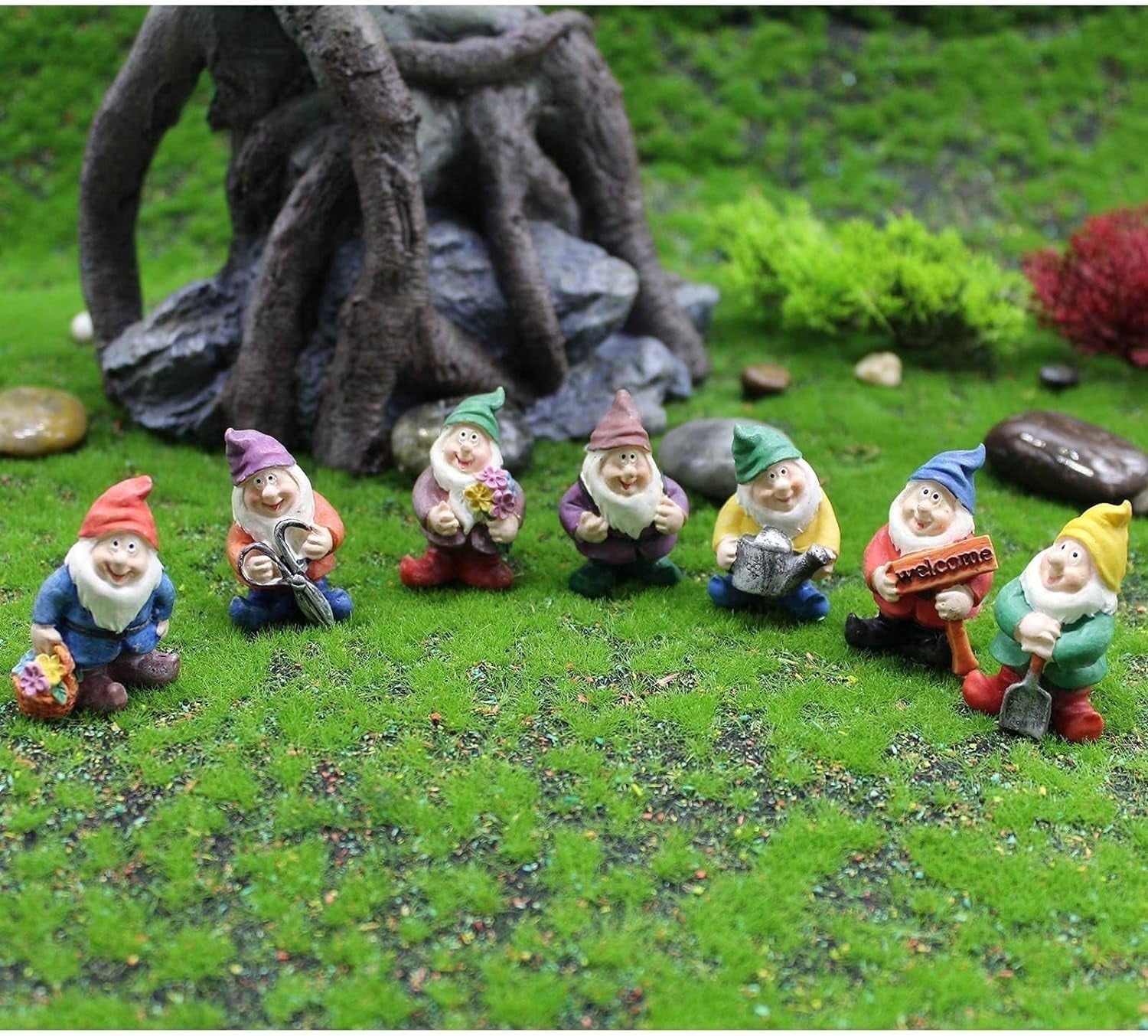 Fairy Garden Accessories, 7 Pcs Mini Gnomes Statue Kit for Flower Pot ...
