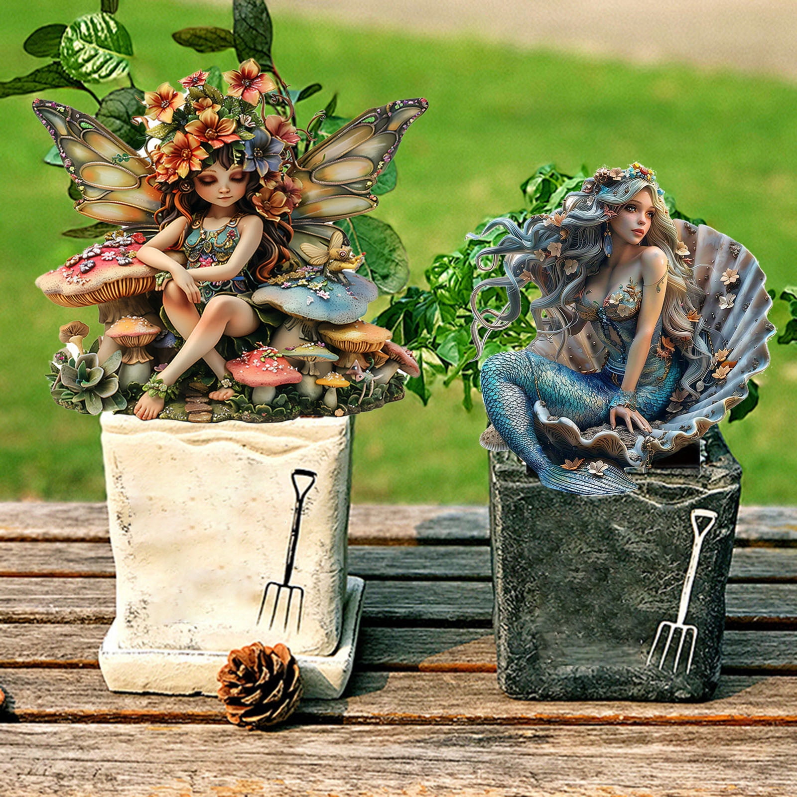 Fairy Garden Decor - Bohemian Vintage Acrylic Planter Inserts & Statues ...