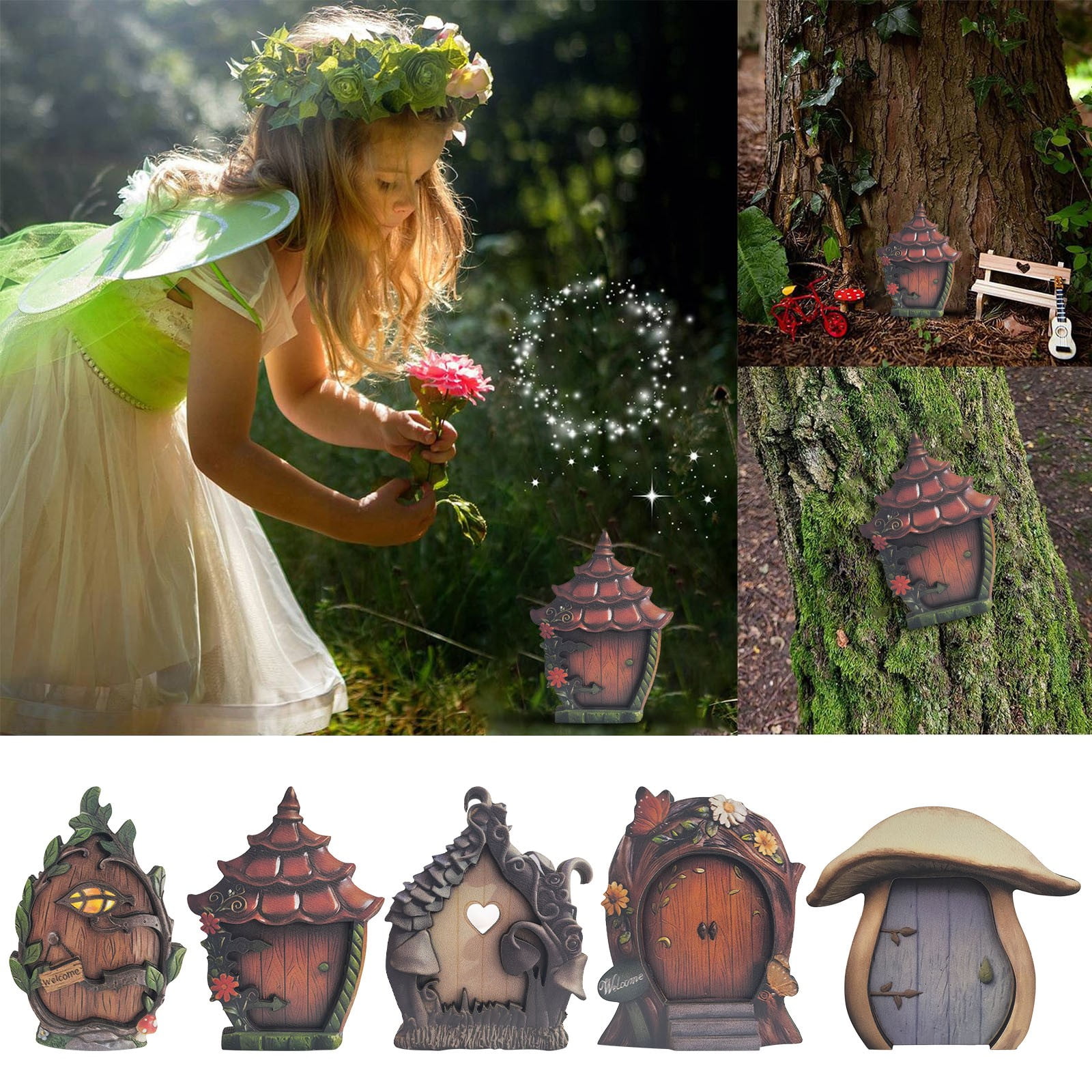 Fairy Garden Door Resin Ornament, Outdoor Miniature Yard Decor, Magical ...