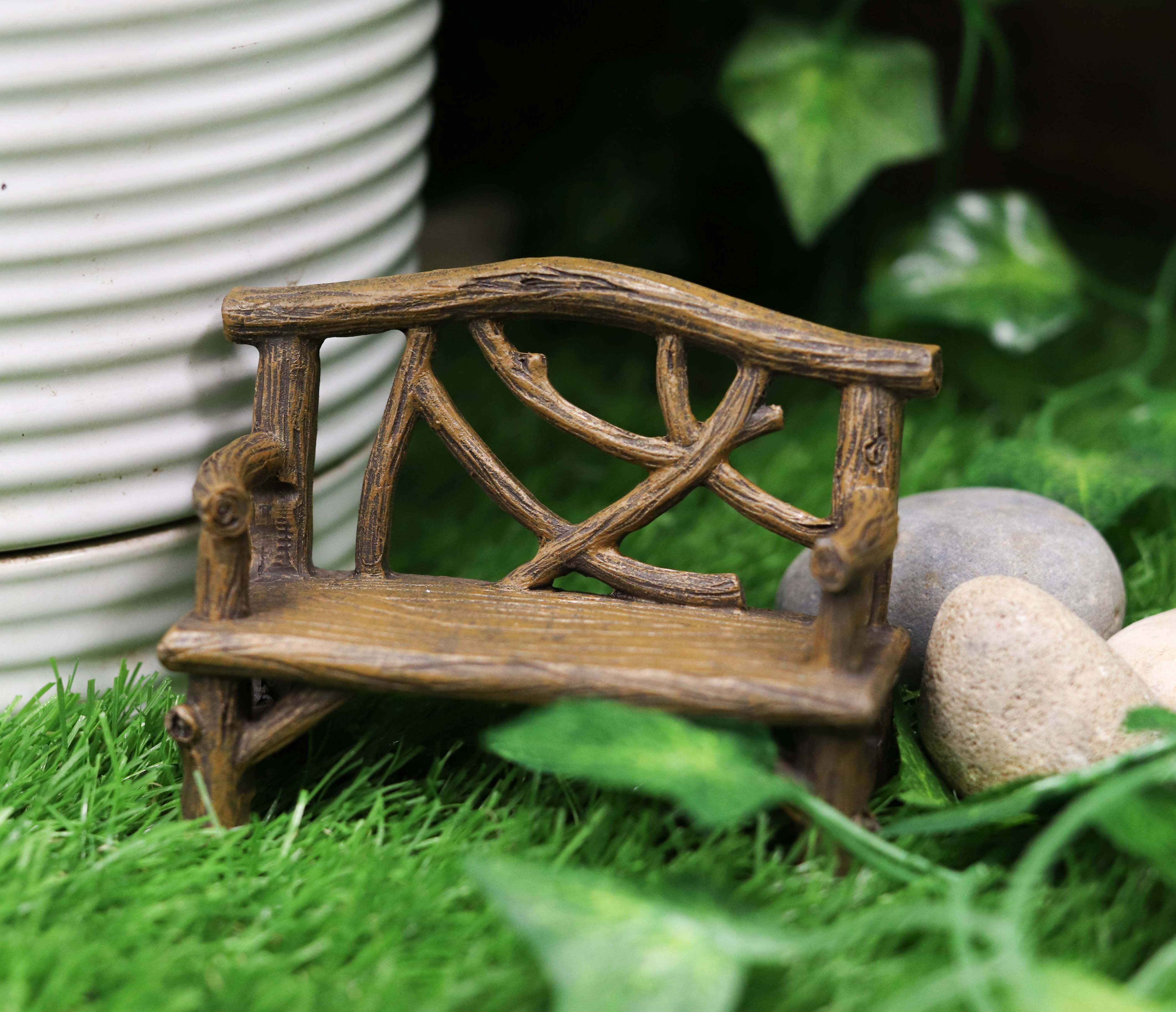 Fairy Garden Miniature Tree Twigs and Branch Love Bench Resin Sculpture ...