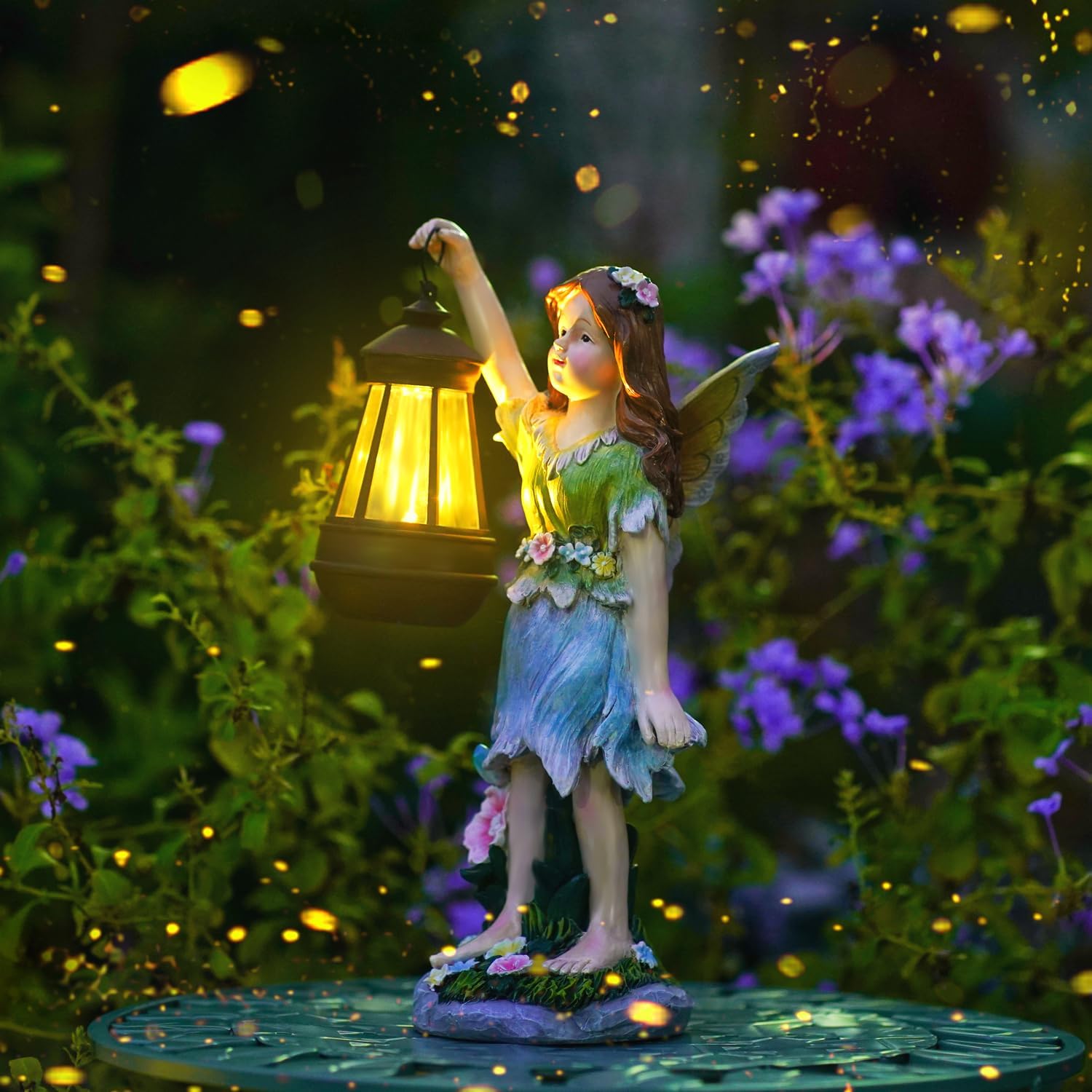 Fairy Garden Statue Solar Garden Fairy with Lantern Light Outdoor ...