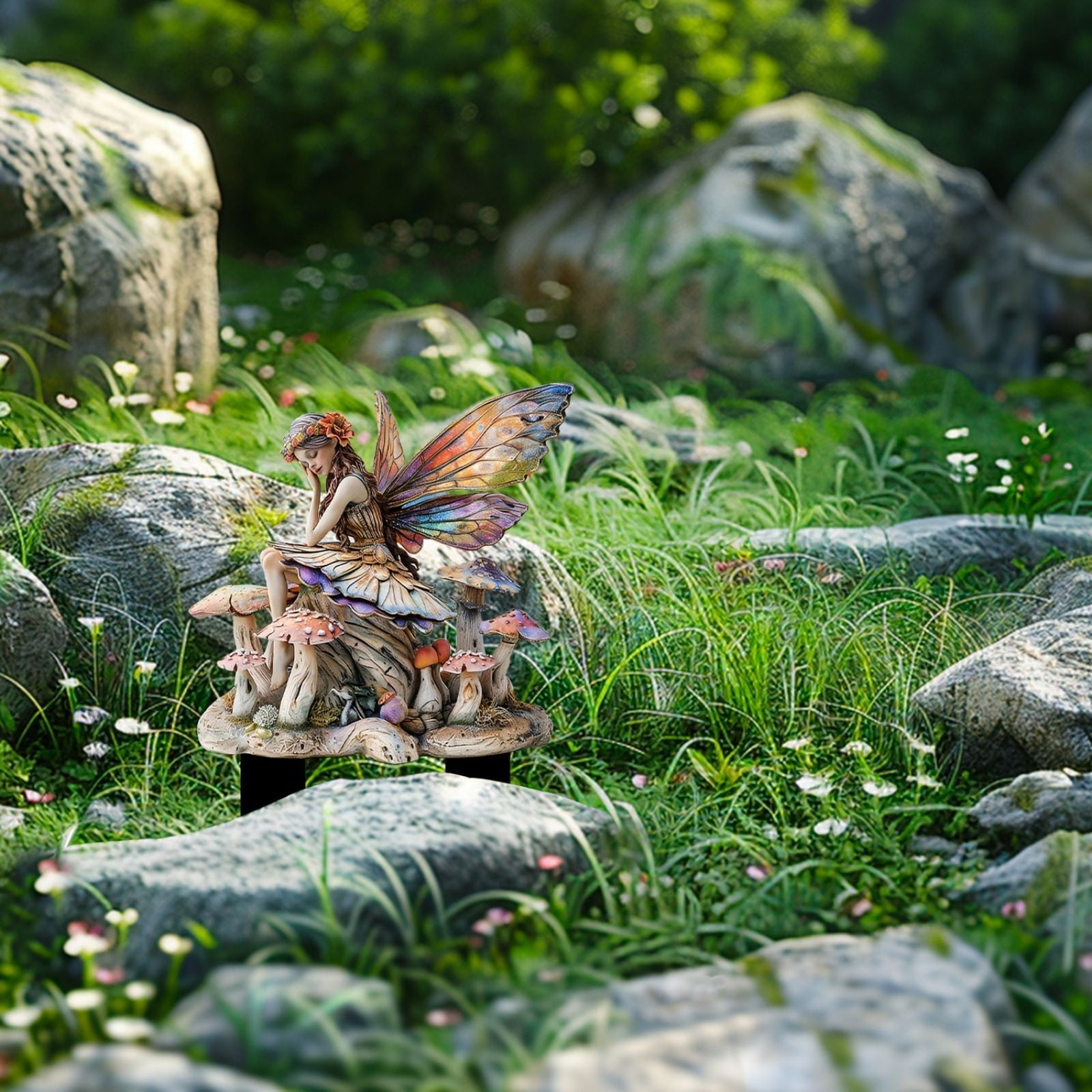 Fairy Garden Statues Outdoor Decor, Solar Powered Resin Sculpture with ...