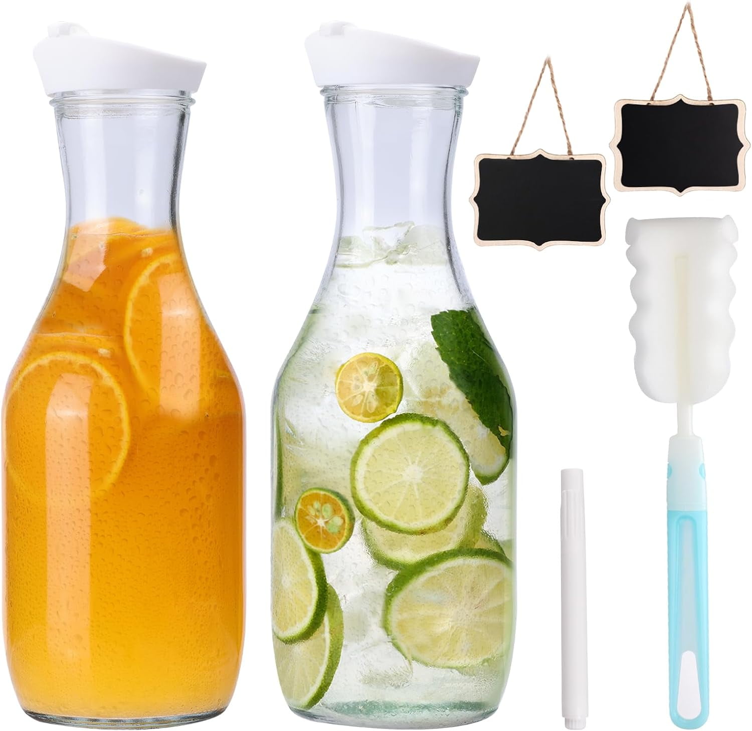 Fairy Glass Carafes 2Pcs 50oz - 1.5L, Pitchers for Water, Juice, Cold ...