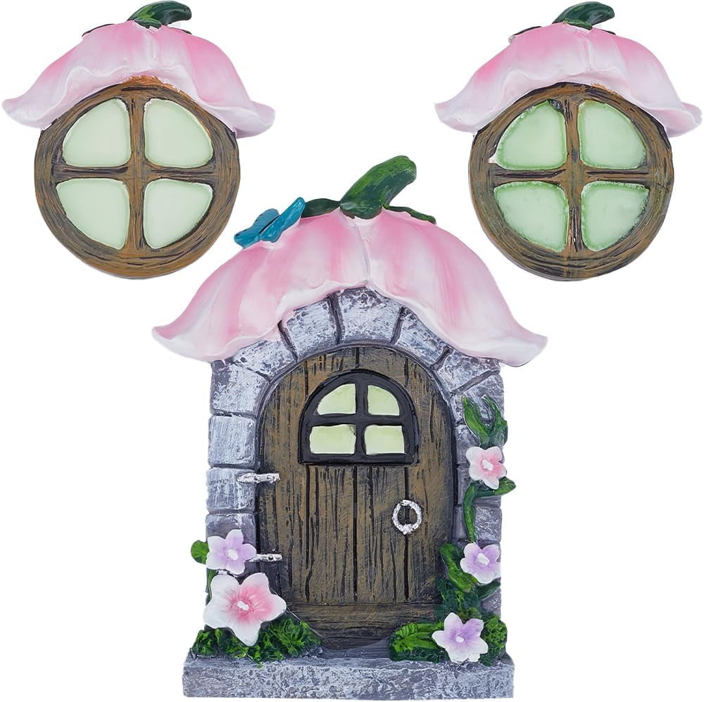 Fairy Gnome Door Windows Home Tree Decor Glow in Dark Miniature Fairies ...