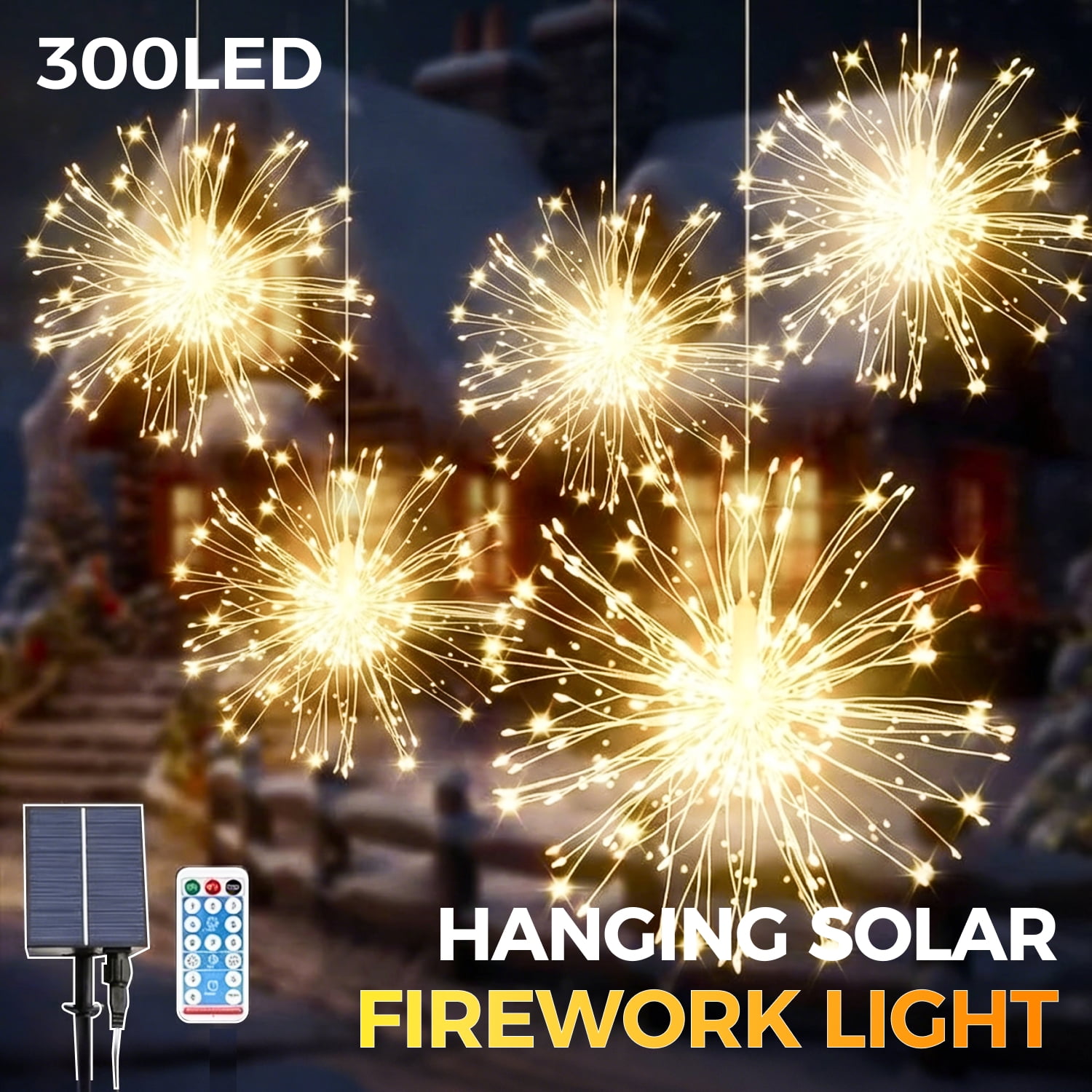 Fairy Hanging Firework Lights 300 LEDs Solar Powered with Remote ...