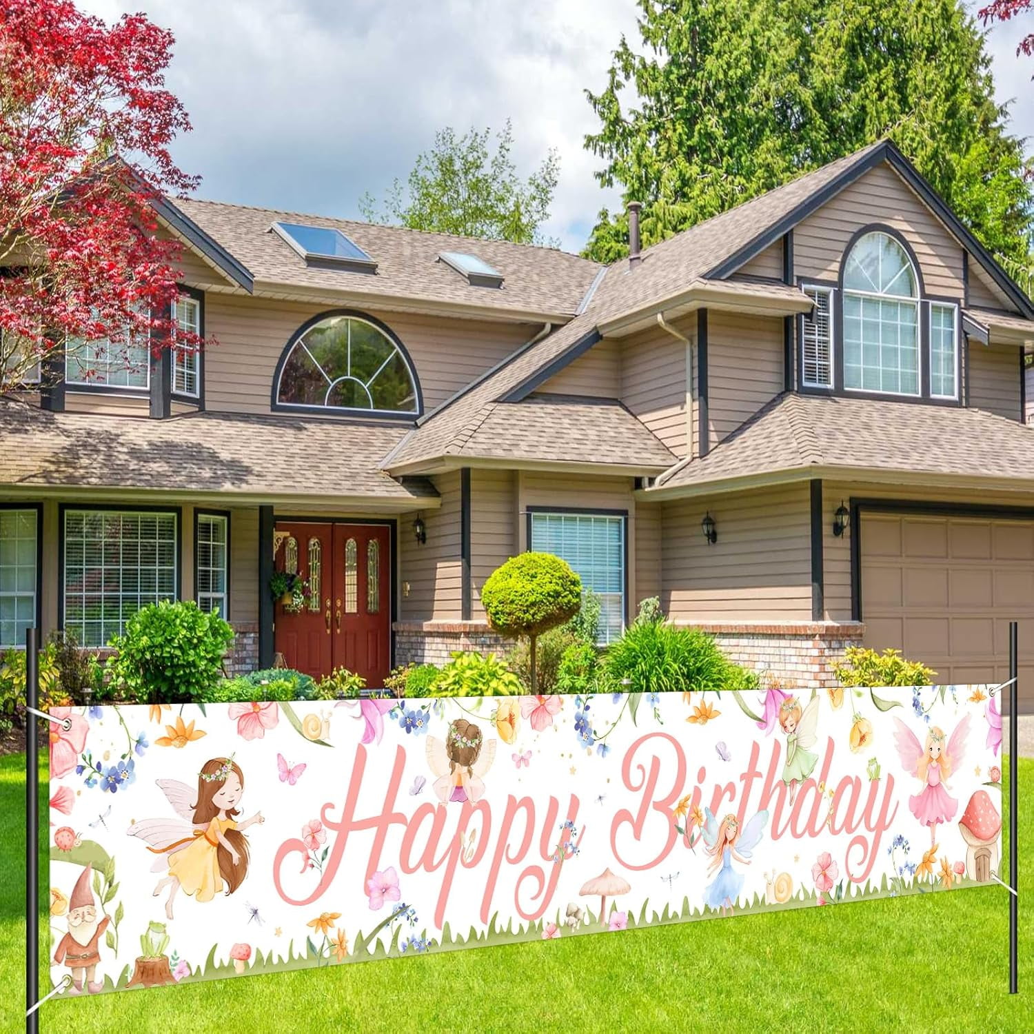 Fairy Happy Birthday Banner Yard Sign for Girls,Fairy Garden Theme ...