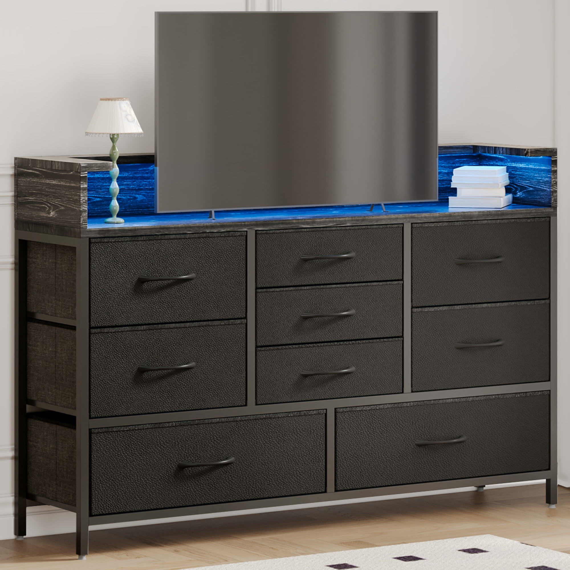 Fairy LED Dresser for Bedroom with 9 Drawers, Charging Station, PU ...
