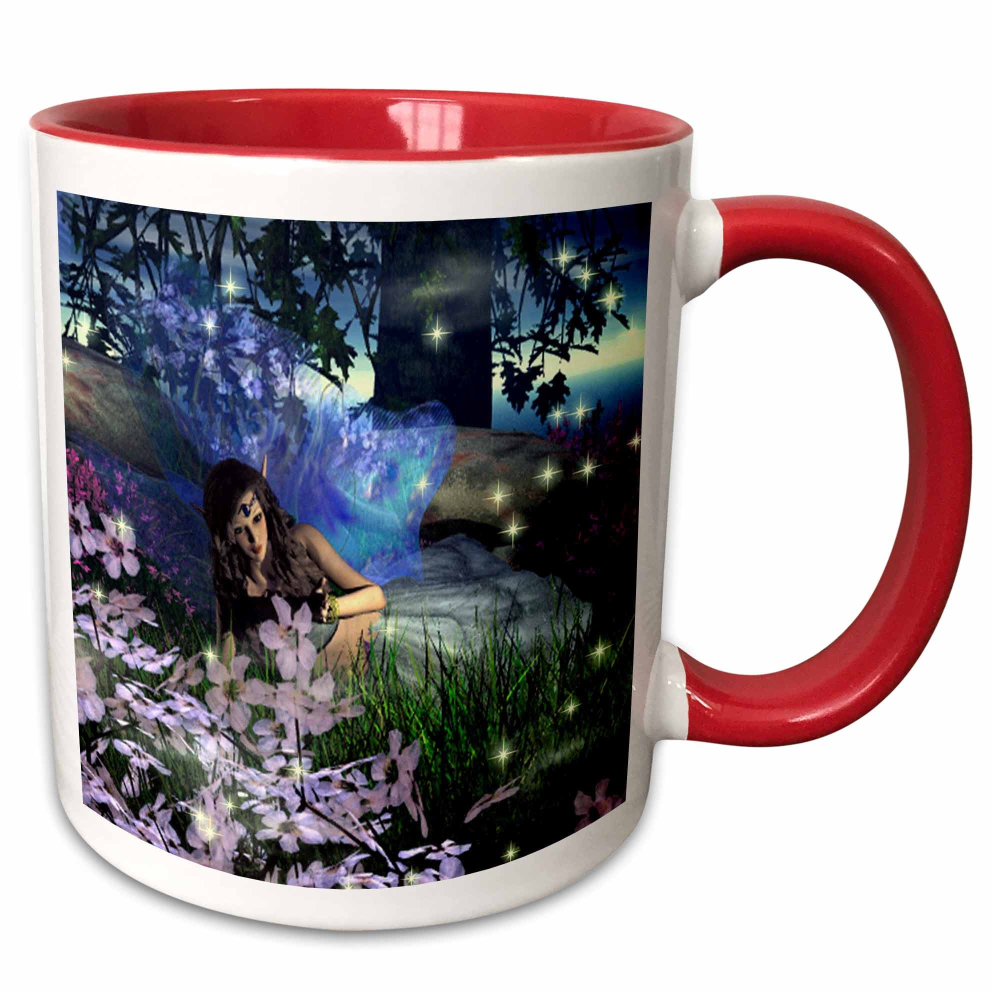 3drose, Fairy Laying in Grass, 15oz Two-tone Red Mug - Walmart.com
