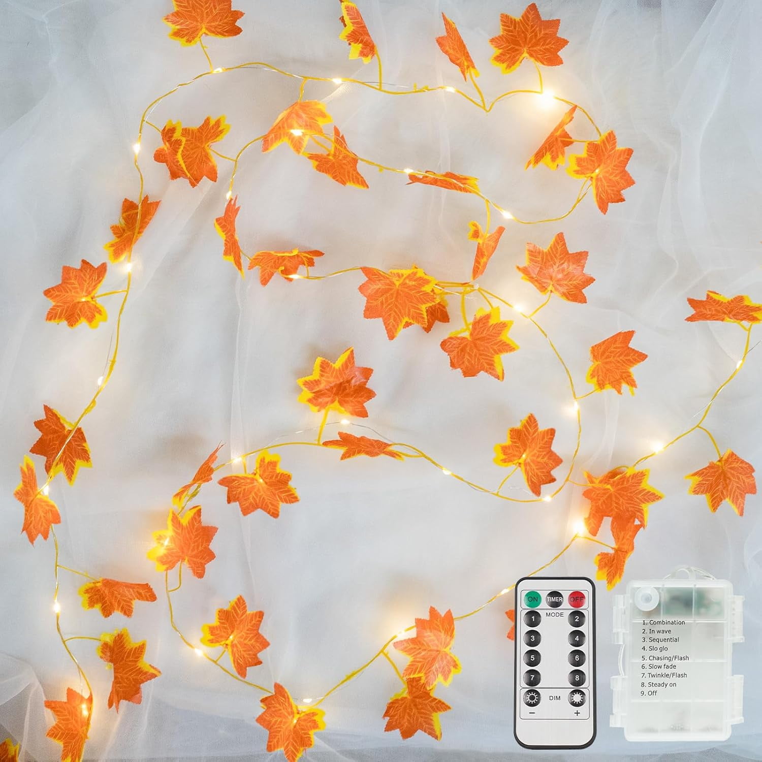 Fairy Lights Battery Operated, 33ft 100 LED Maple Leaf String Lights ...