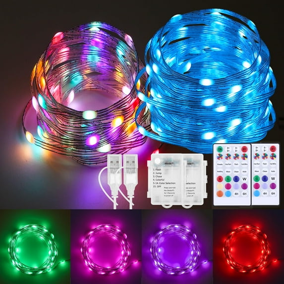 Fairy Lights Battery Operated Color Changing String Lights with Remote, 16.4FT 2 Pack Twinkle ...
