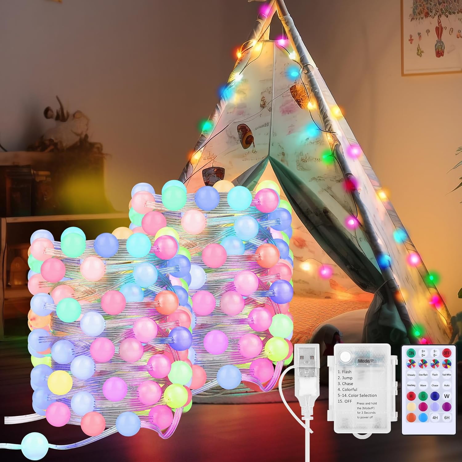 Fairy Lights Color Changing 16.5FT String Lights with Remote, 2-Pack ...