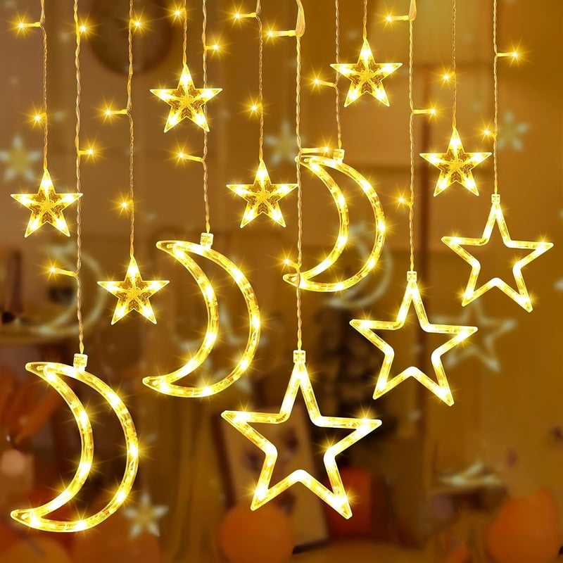 Fairy Lights Curtain, Starry String Curtain Lights, Romantic Moons and ...