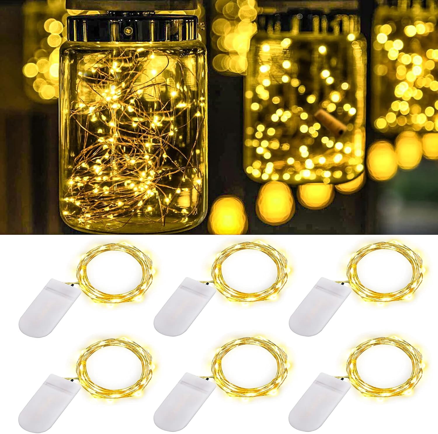 Fairy Lights Operated, 6- Mini String Lights, 20 7ft Twinkle Firefly ...