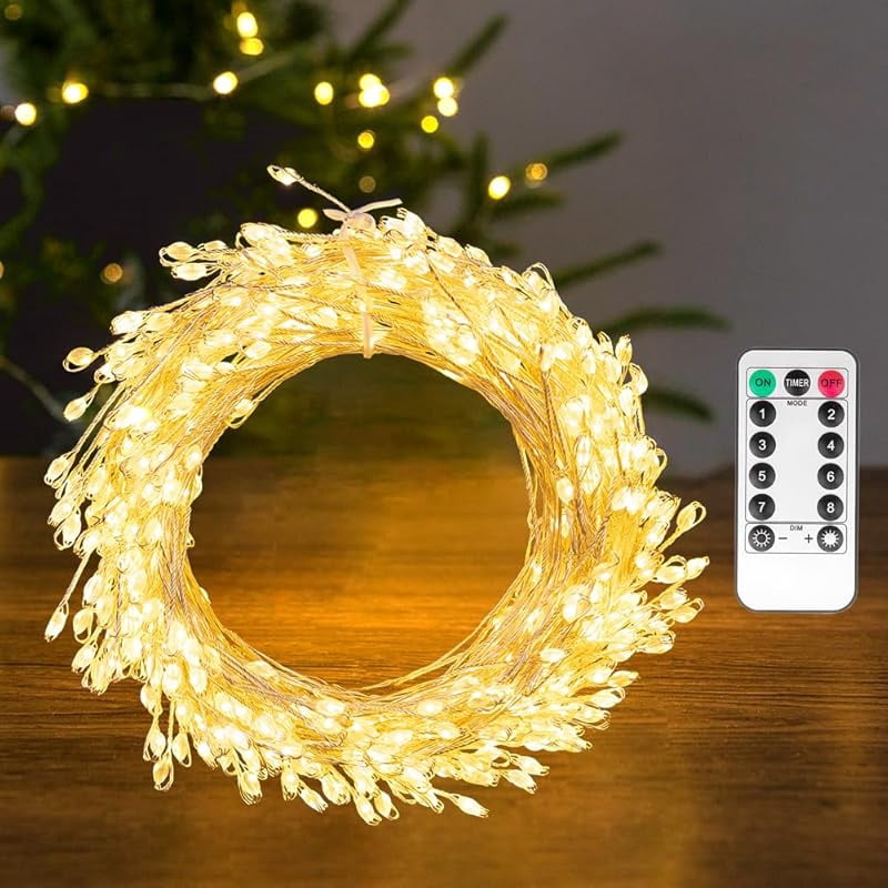Fairy Lights Plug in, 20 Feet 200LED Cool White Silver Wire Firecracker ...