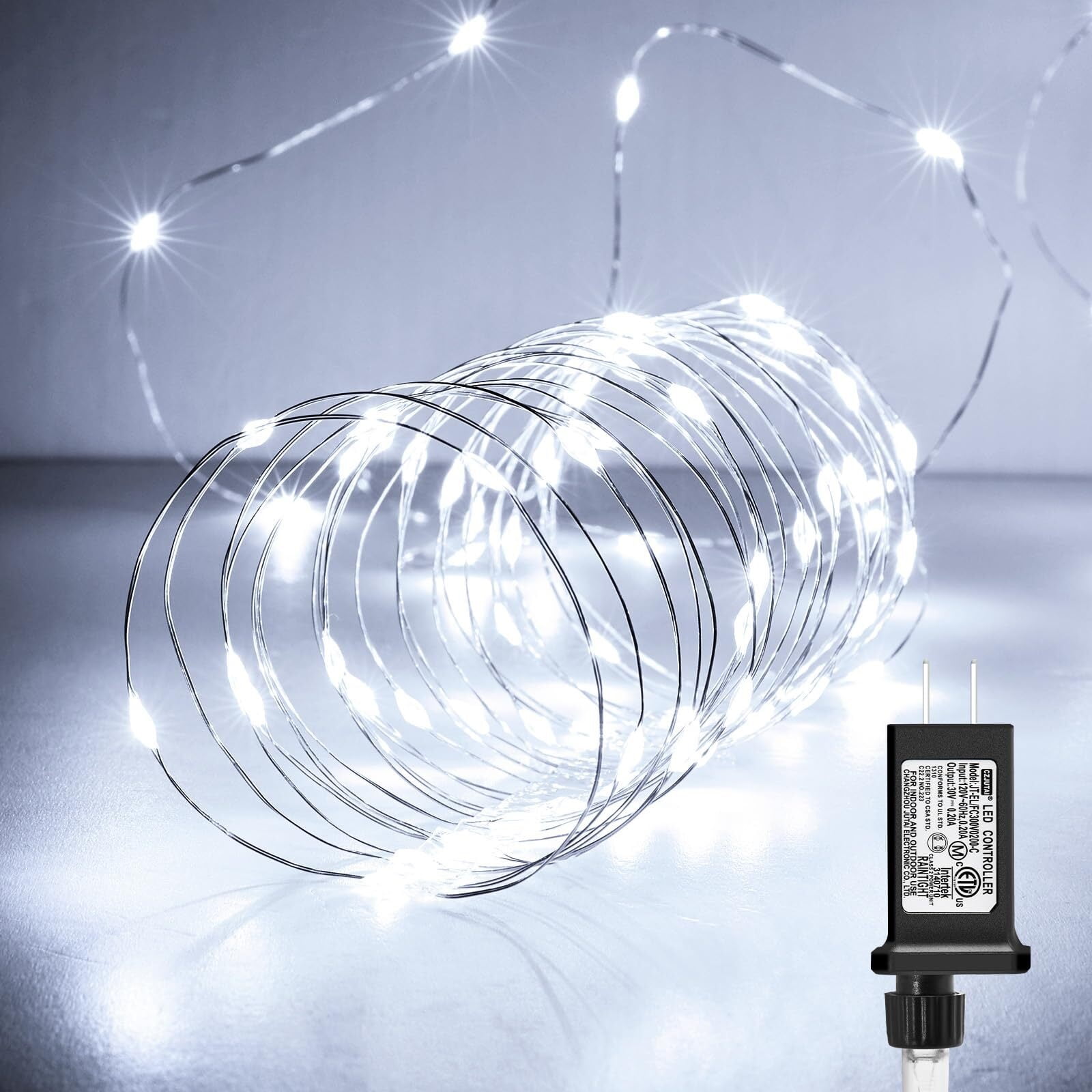 Fairy Lights Plug in, 33Ft 100 LEDs Waterproof Silver Wire Firefly ...