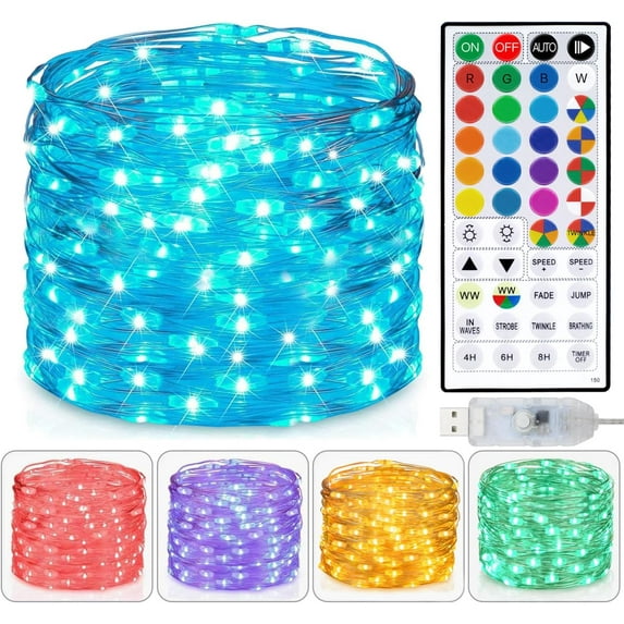 Fairy Lights USB Plug in 33ft 100LEDs with Remote, Warm White 20 Color ...