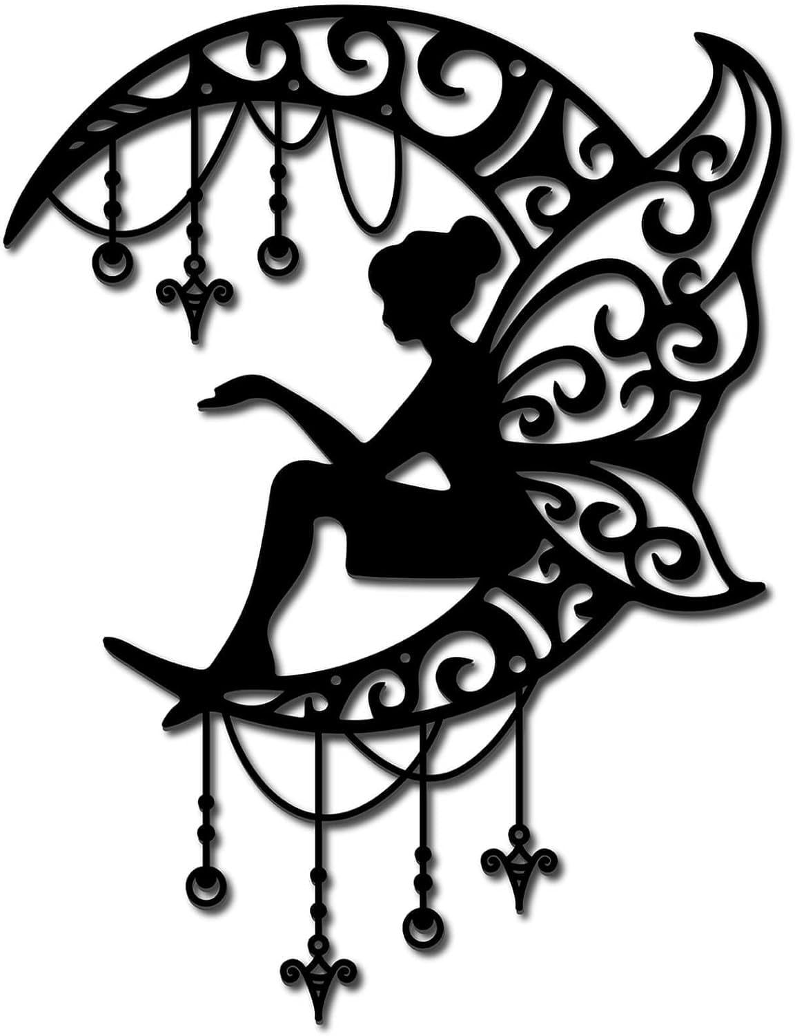 Fairy Metal Decor Angel Moon Wall Decoration Black Fairy Sculptures ...