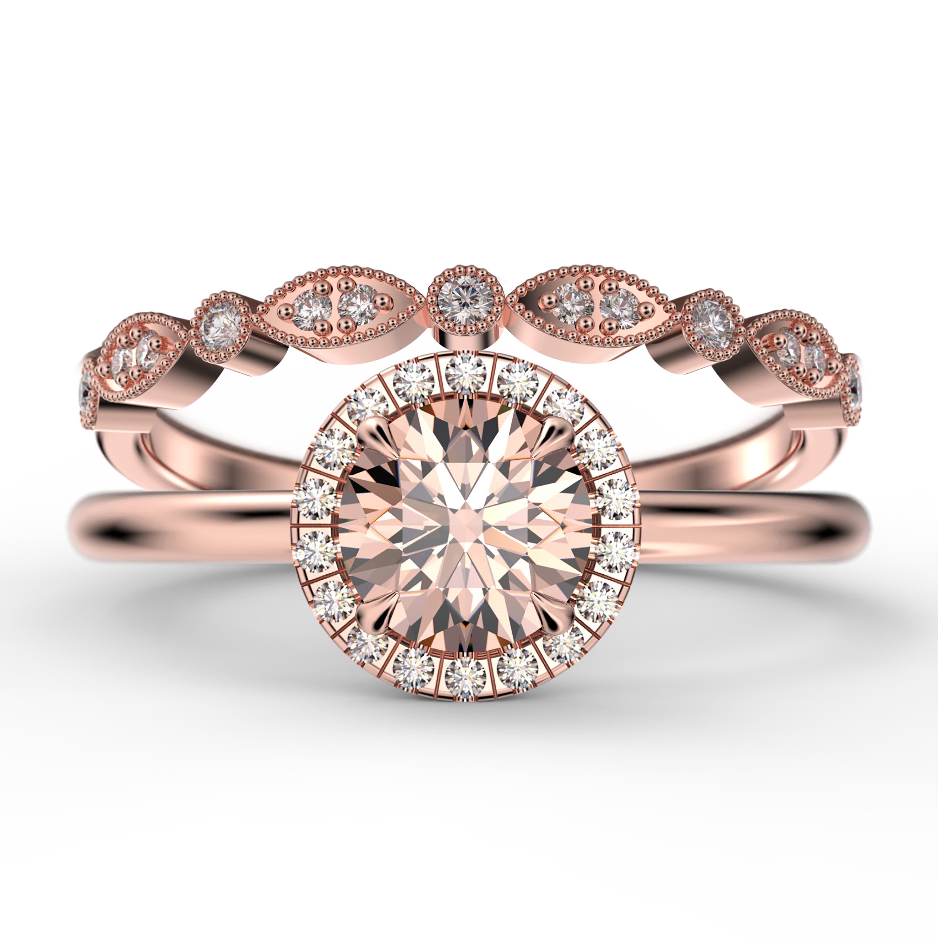 Fairy Minimalist 1.75 Carat Round Cut Morganite And Diamond Moissanite Engagement Ring, Classic ...