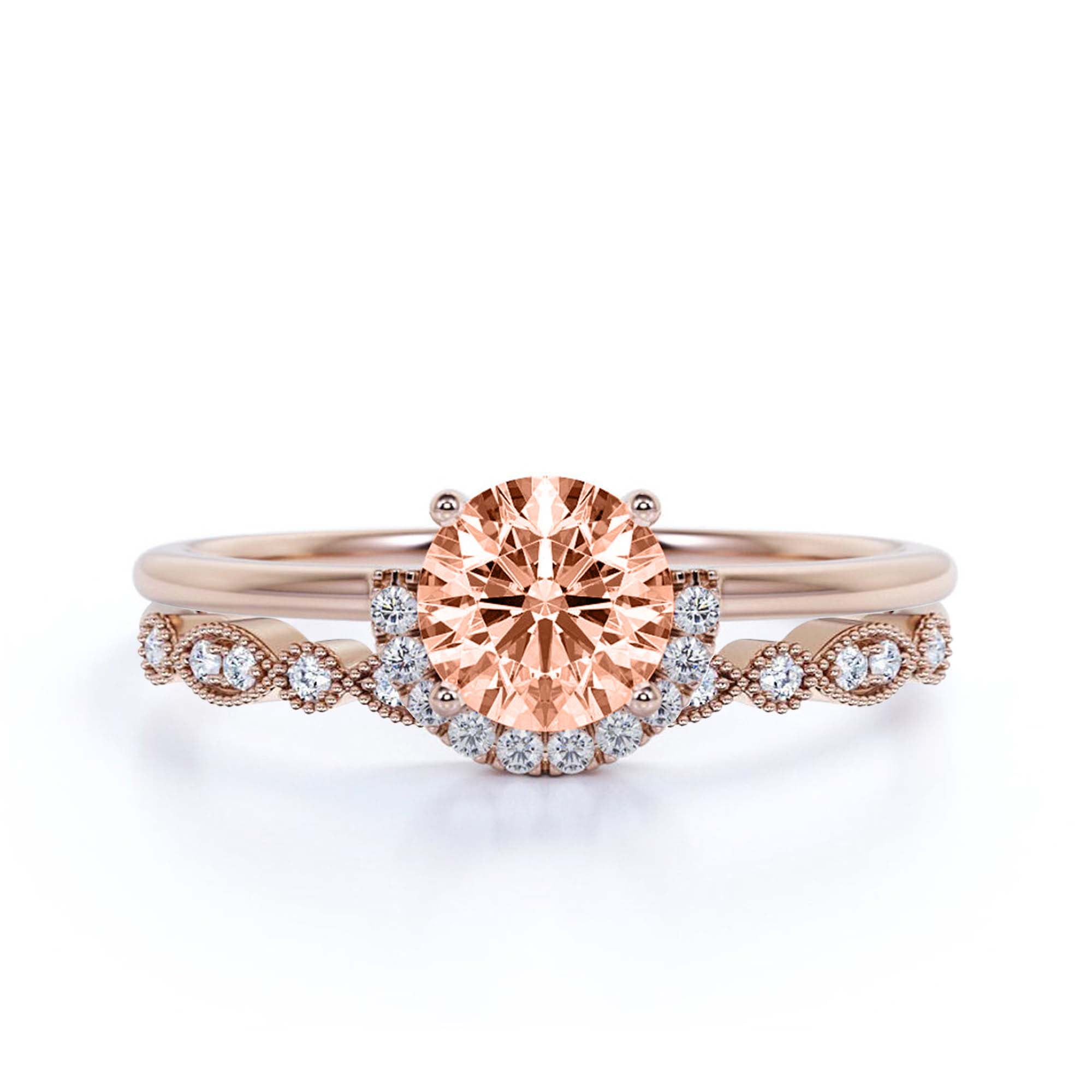 Fairy Minimalist 1.75 Carat Round Cut Morganite And Diamond Moissanite ...