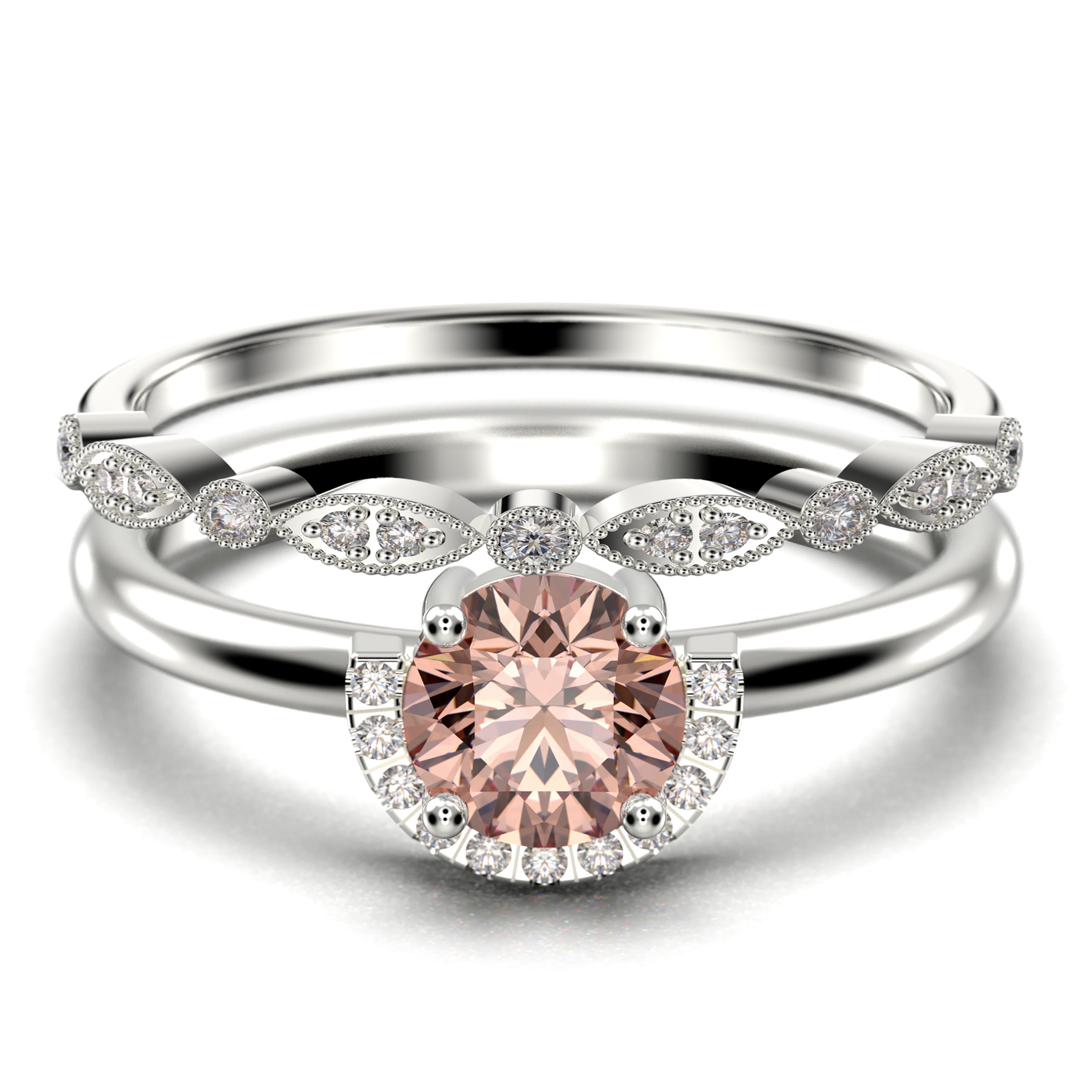 Fairy Minimalist 1.75 Carat Round Cut Morganite And Diamond Moissanite Engagement Ring Wedding ...