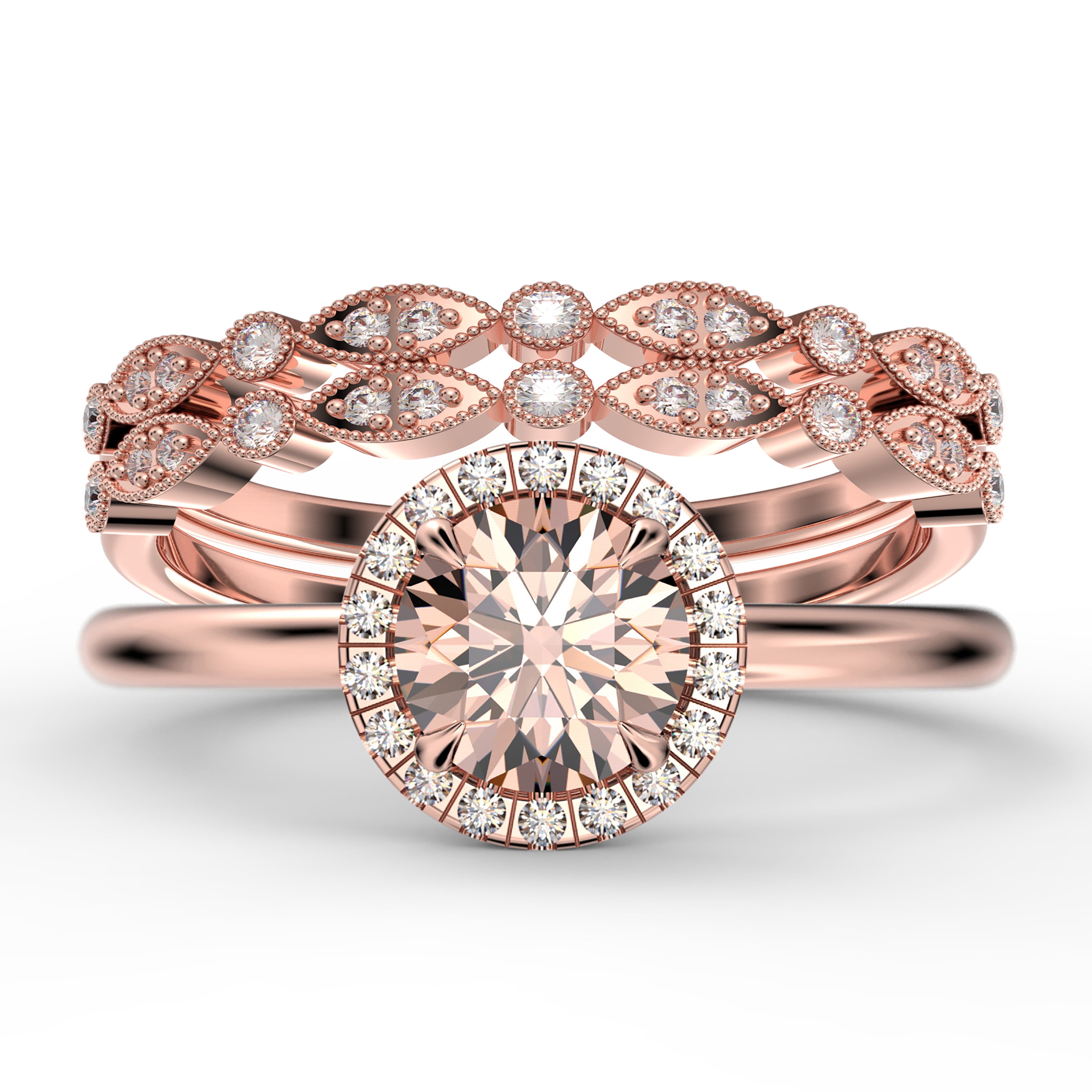 Fairy Minimalist 2.25 Carat Round Cut Morganite And Diamond Moissanite ...