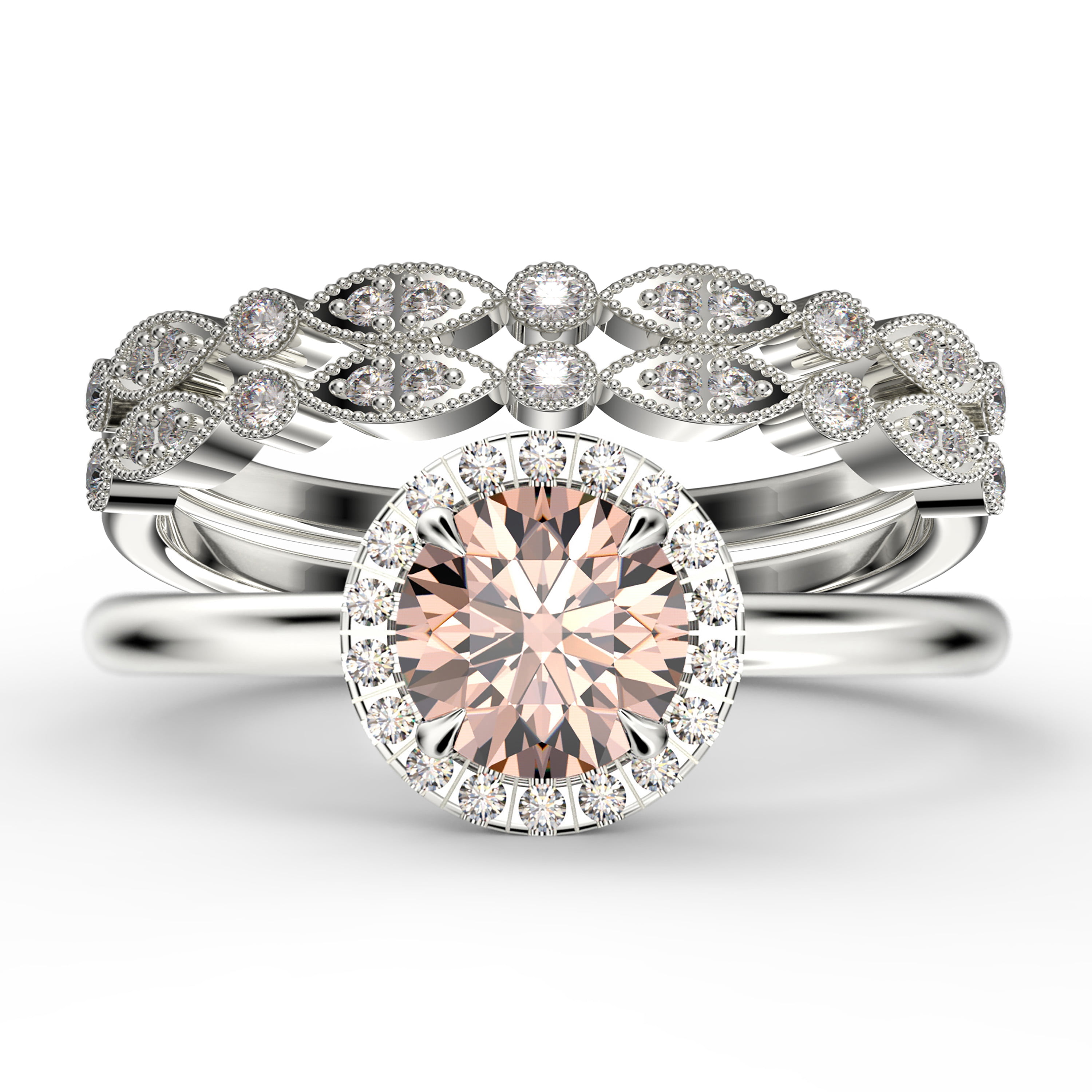 Fairy Minimalist 2.25 Carat Round Cut Morganite And Diamond Moissanite ...