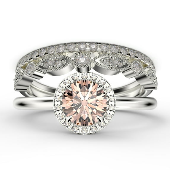 Fairy Minimalist 2.25 Carat Round Cut Morganite And Diamond Moissanite ...