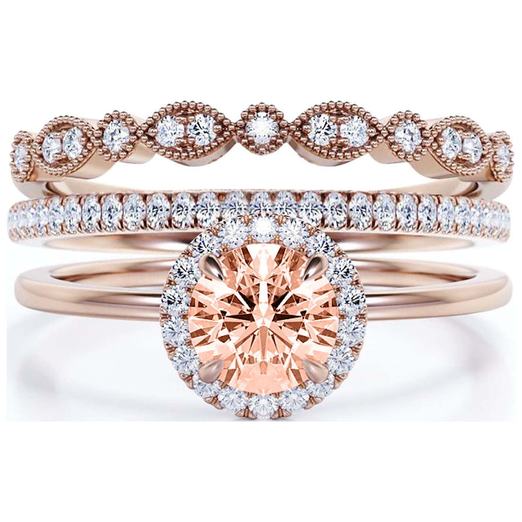 Fairy Minimalist 2.25 Carat Round Cut Morganite And Diamond Moissanite Engagement Ring, Classic ...