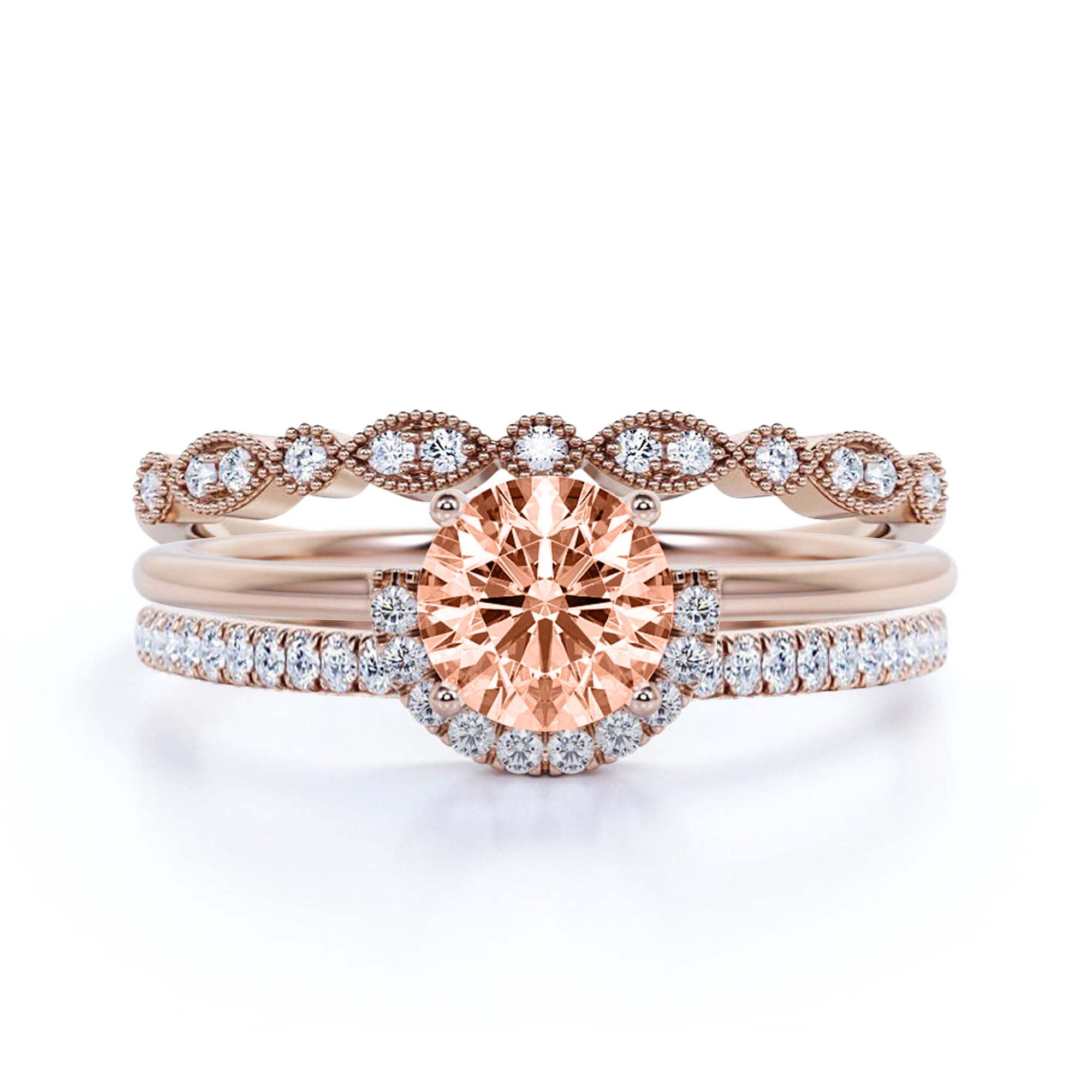 Fairy Minimalist 2.25 Carat Round Cut Morganite And Diamond Moissanite ...