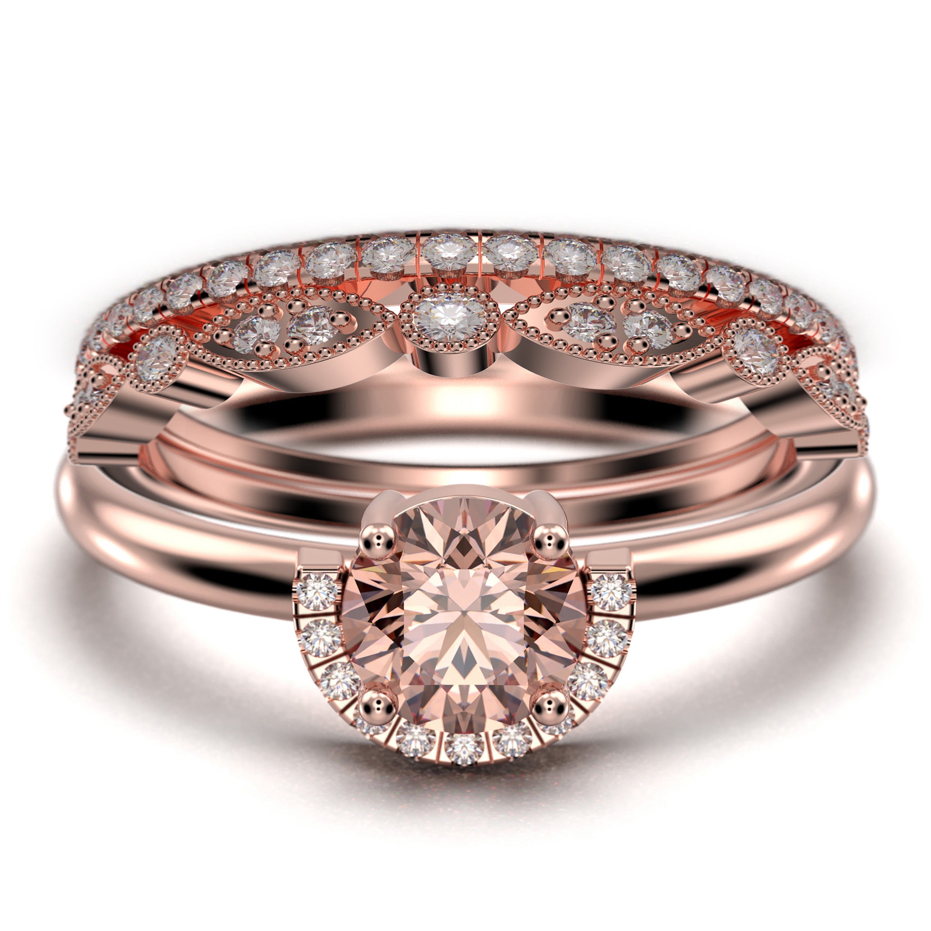 Fairy Minimalist 2.25 Carat Round Cut Morganite And Diamond Moissanite ...