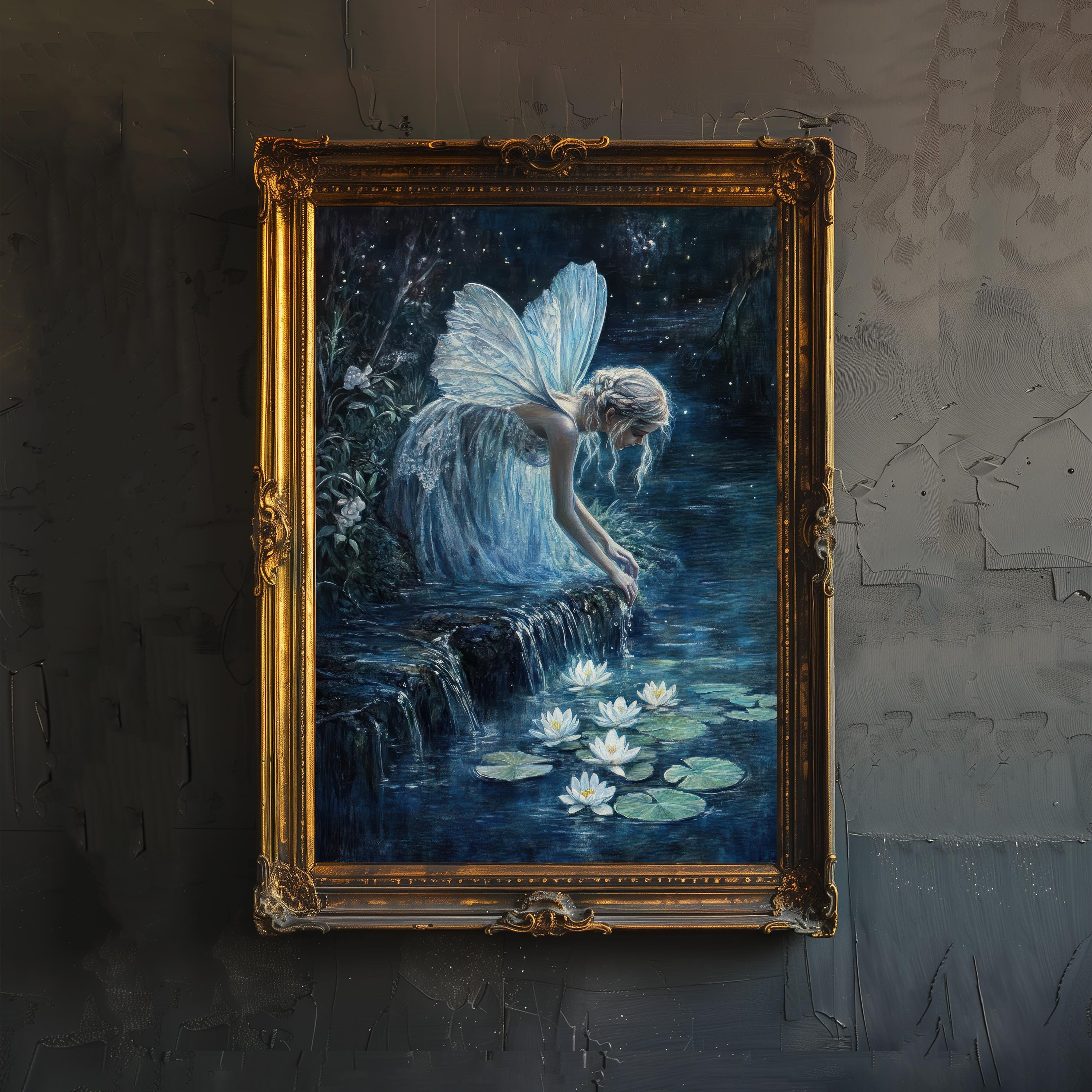 Fairy Moonlit Stream Art Print Cottagecore & Dark Academia Decor ...