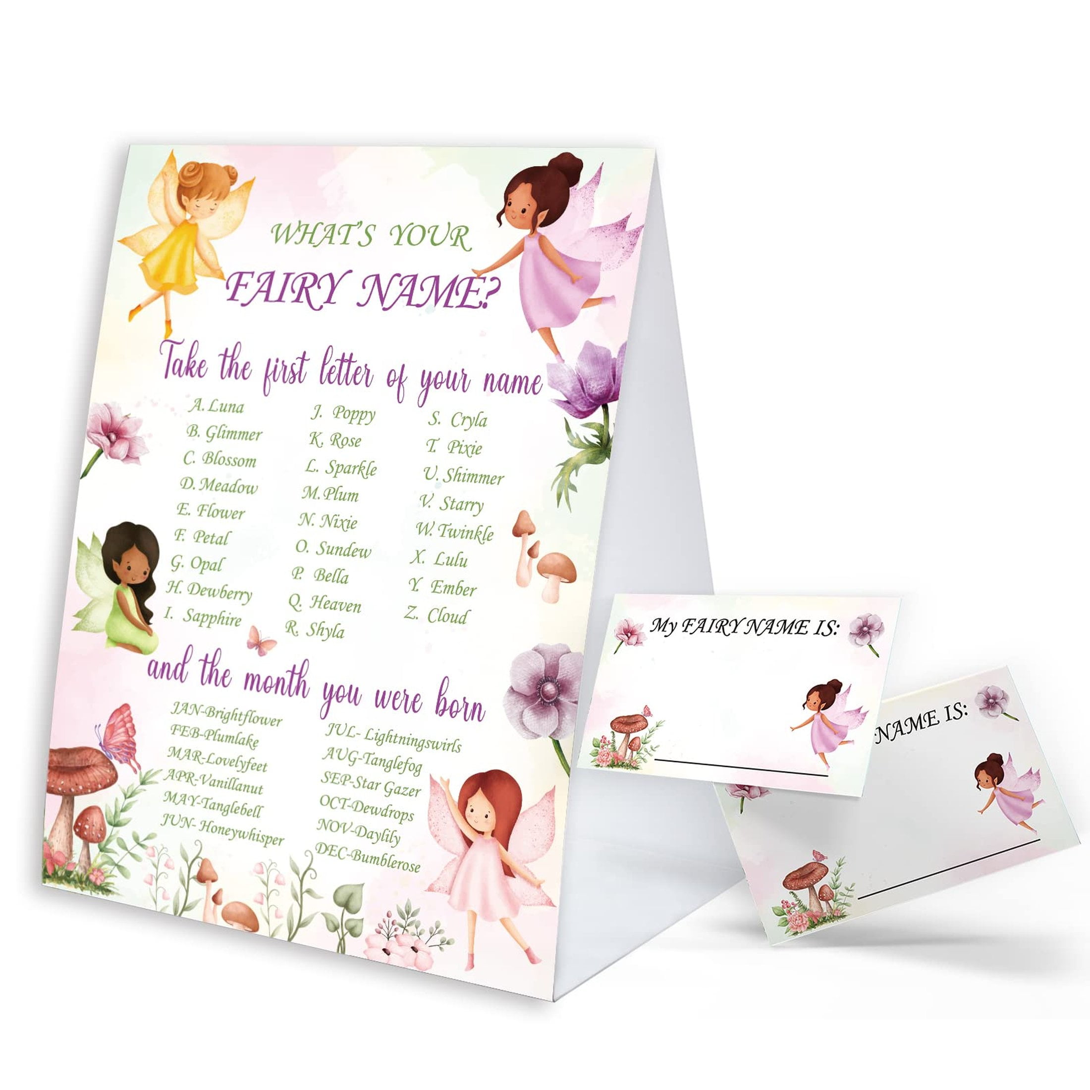 Fairy Name Adventure Game Sign with Name Tag Stickers for Baby Showers ...