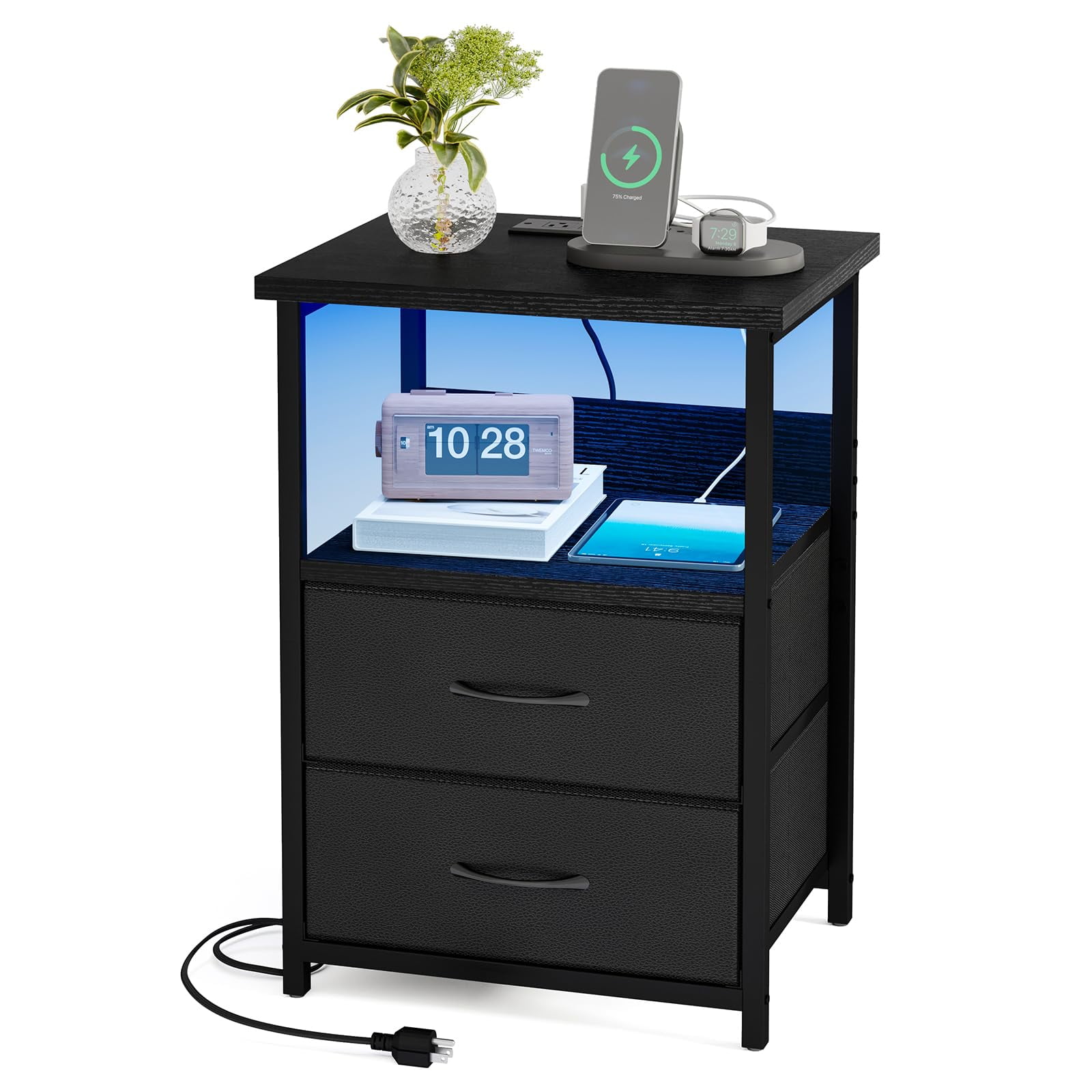 Fairy Night Stand with Charging Station, LED Nightstand with USB Ports ...