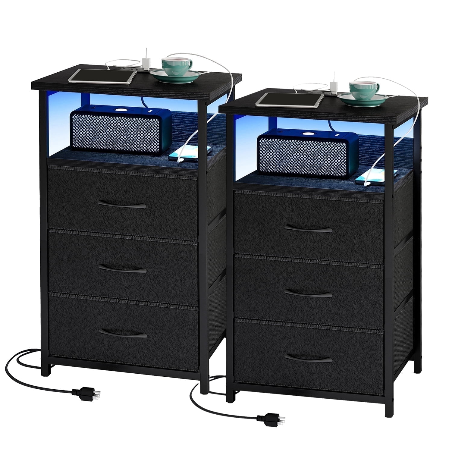 Fairy Night Stands for Bedroom Set of 2 with Charging Station, LED ...