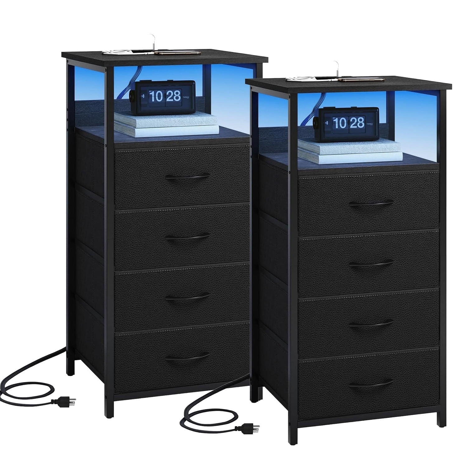 Fairy Nightstand Set of 2, Charging Station with USB Ports, 8 Drawers ...