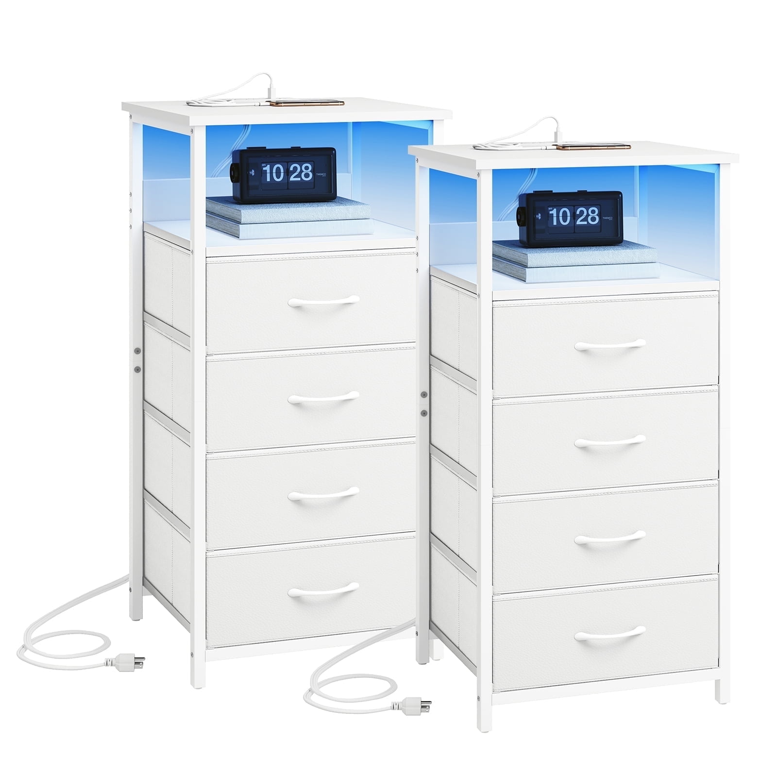 Fairy Nightstand Set of 2, 4 Drawer Night Stand with Charging Station ...