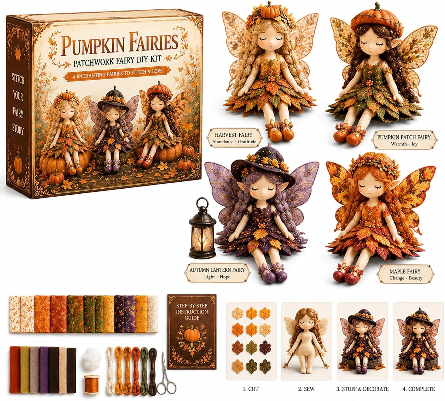Fairy Patchwork DIY Kit Collection, 2026 Vintage Flower Fairies Sewing ...