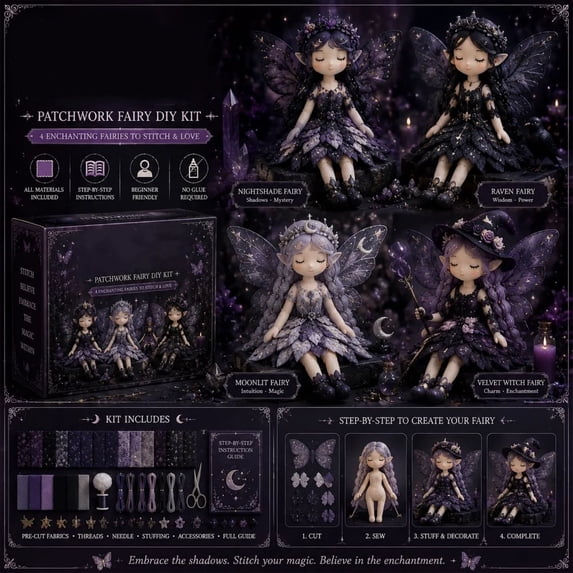 Fairy Patchwork DIY Kit - Gothic Fairies - 2026 Fun Patchwork Sewing ...