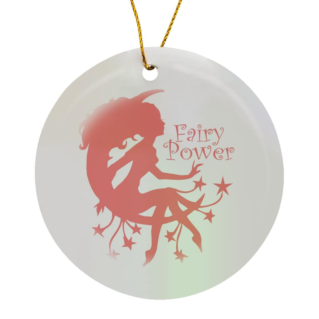 Fairy Power- Pink And White Fairy With Stars, Circle Porcelain Ornament ...