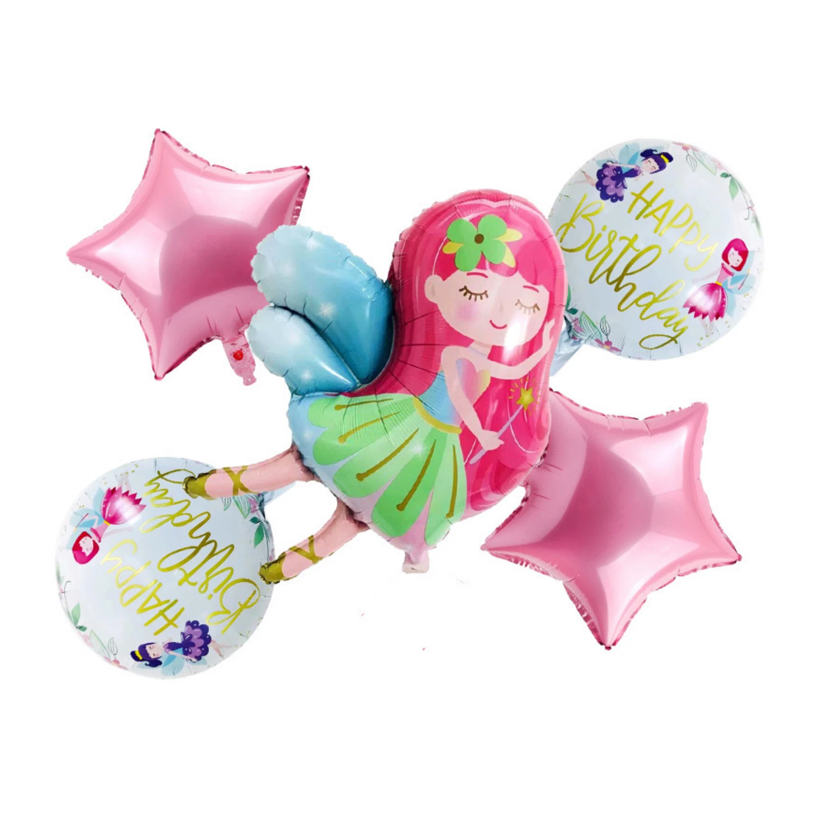 Fairy Princess Birthday Balloons Set Pink Star And Happy Birthday Mylar ...