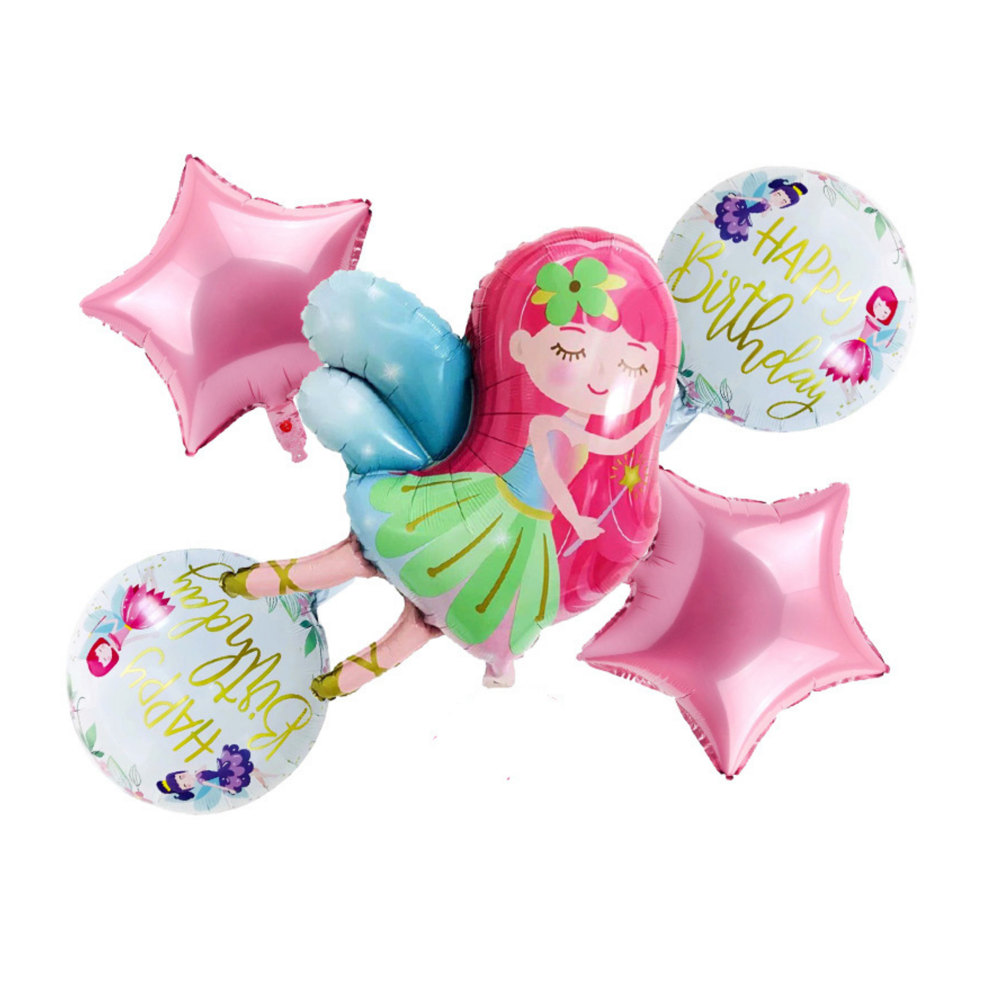 Fairy Princess Birthday Balloons Set - Pink Star Balloons and Happy ...